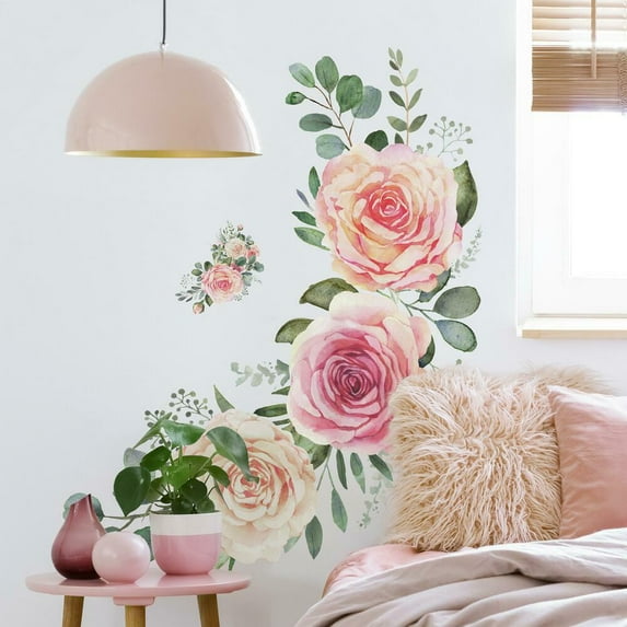 Pink Roses Peel and Stick Giant Wall Decals - Walmart.com
