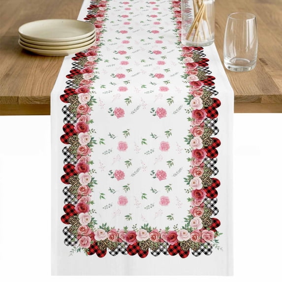 Pink Roses Table Runner - 70 Inch Long Valentine's Day Love Floral ...
