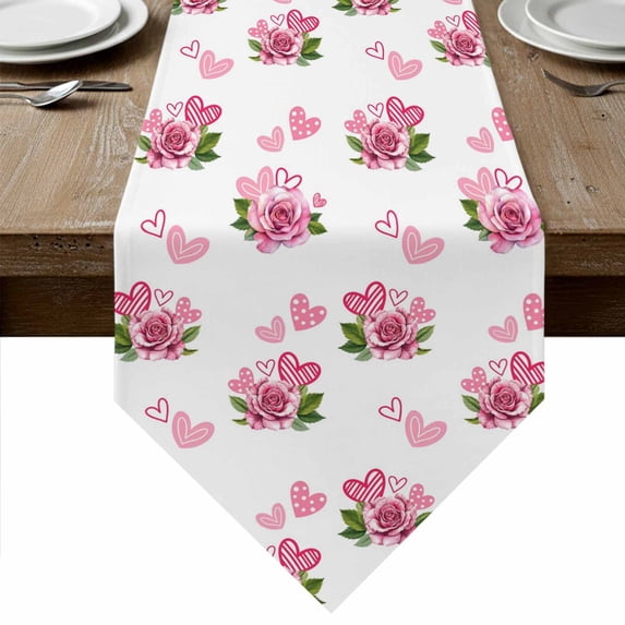 Pink Roses Table Runner Linen Burlap Table Runner 36 Inches Small ...