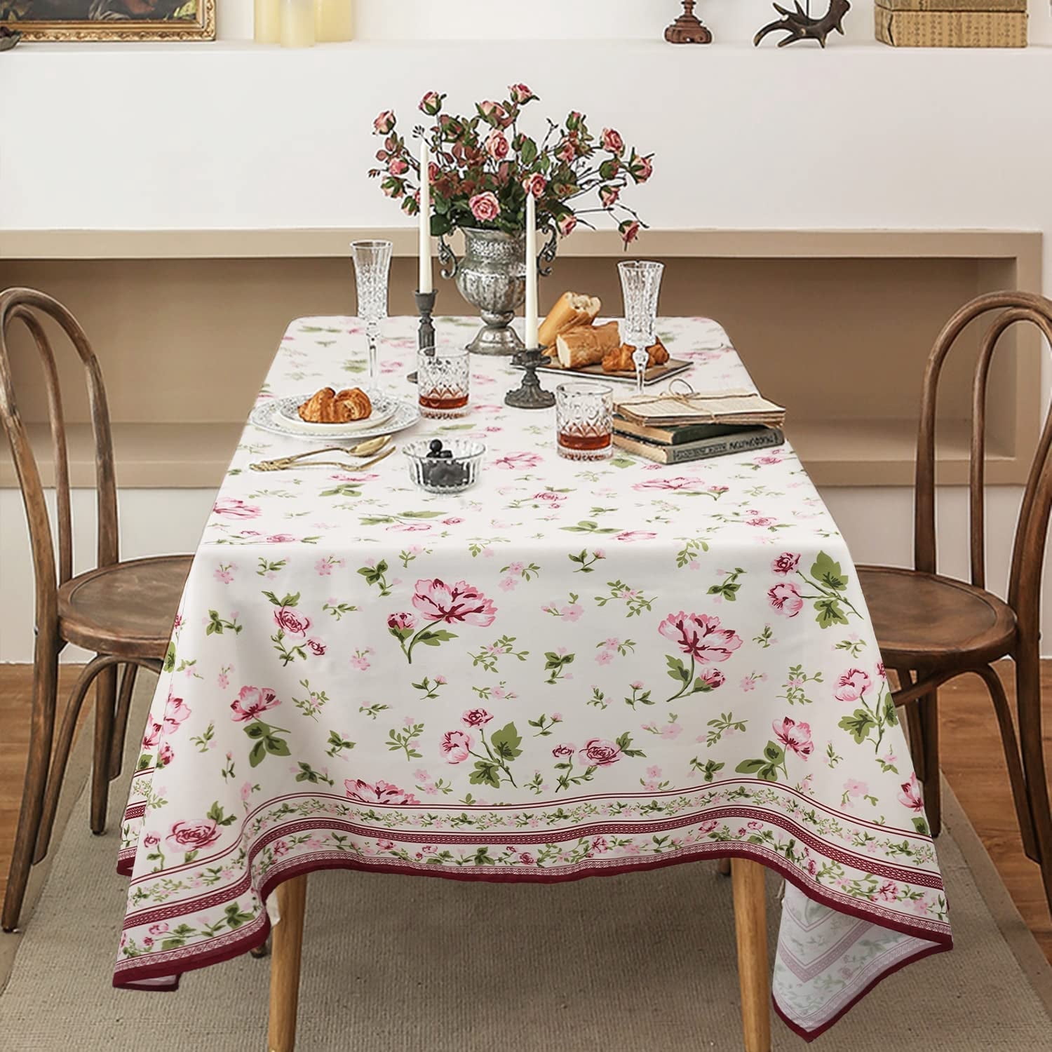 Pink Roses Tablecloth, Rosette Tablecover,Wrinkle Resistant and ...
