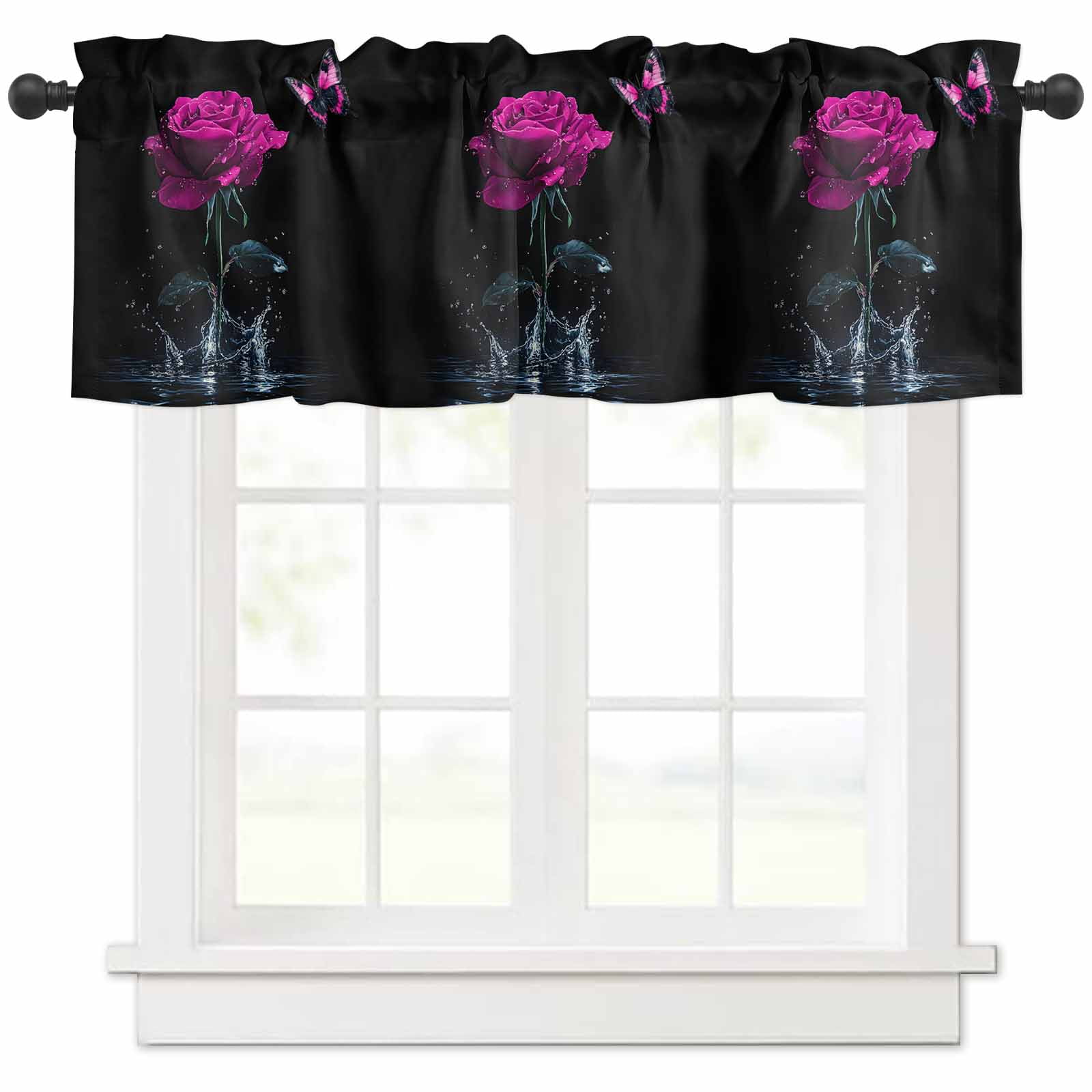Pink Roses Valances for Windows Farmhouse Kitchen Curtains Valances Rod ...