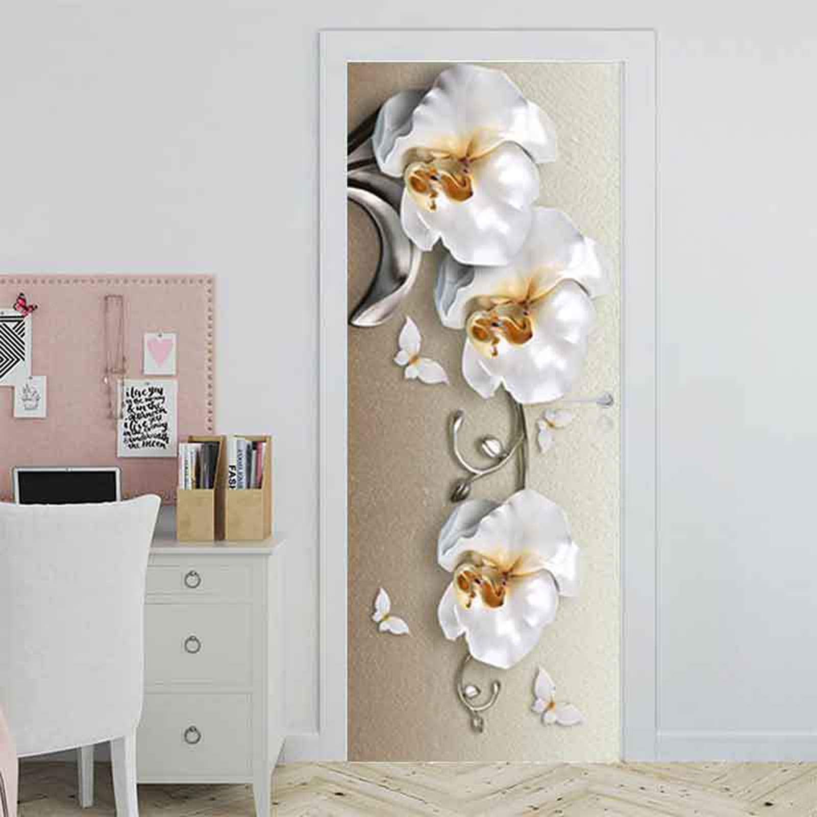 Pink Roses Wallpaper 3D Door Sticker Waterproof Removable Poster ...