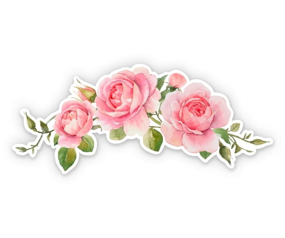 Pink Roses Watercolor - 3" Vinyl Sticker - For Car Laptop Water Bottle ...