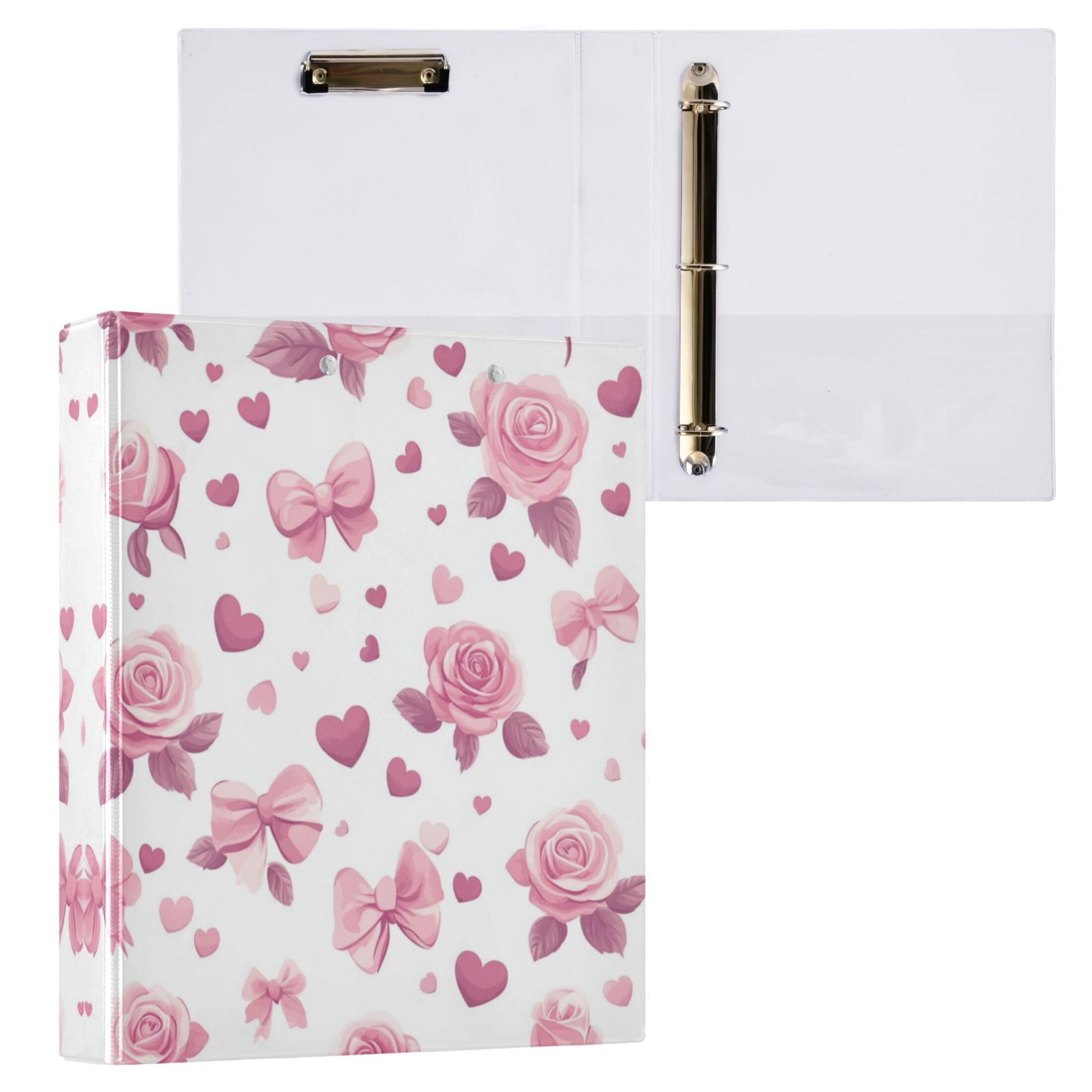 Pink Roses and Bows 3 Ring Hardcover Binders 1.5in Round Rings for ...