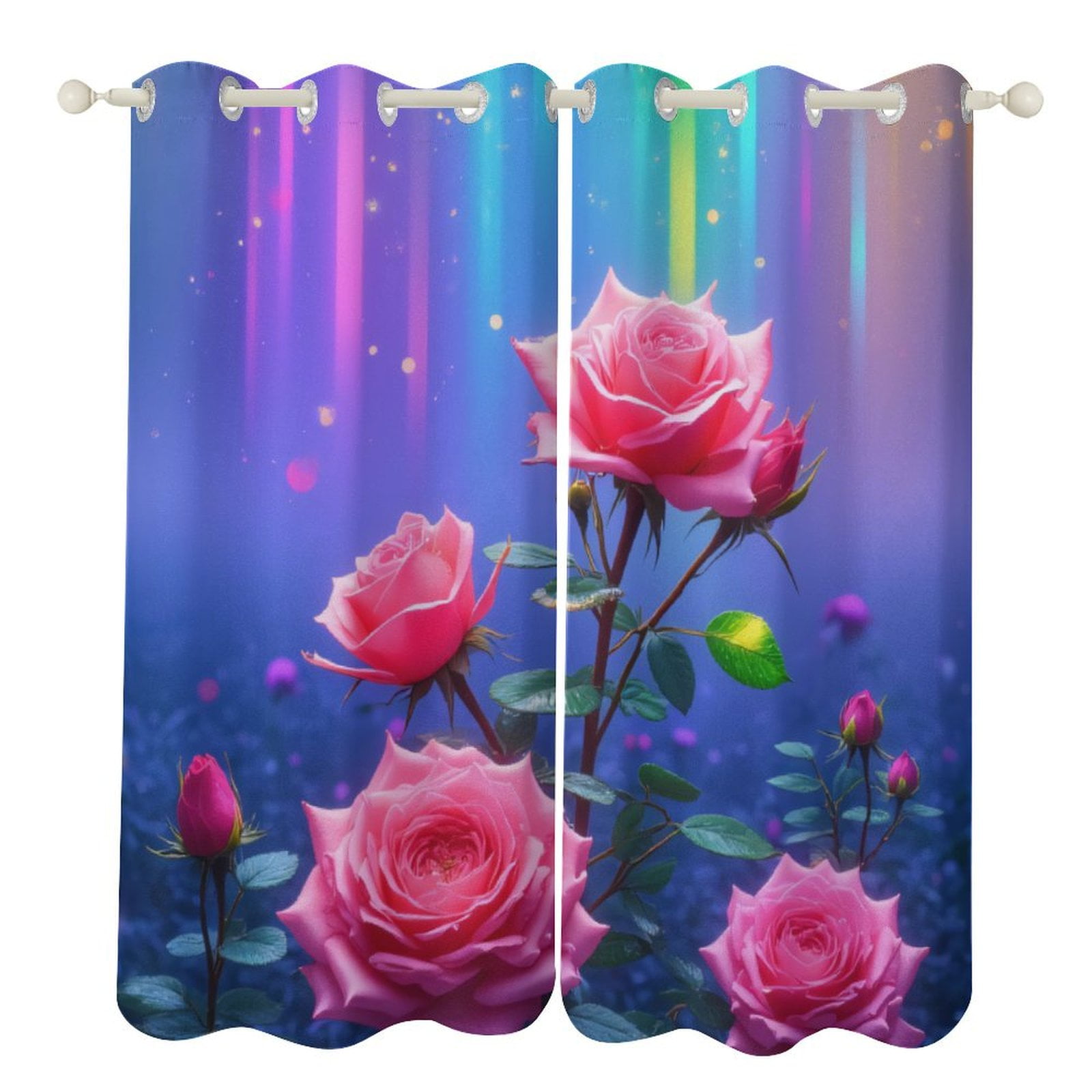 Pink Roses in Fantasy Garden 2 Panels 3D Printing Pattern Curtain for ...