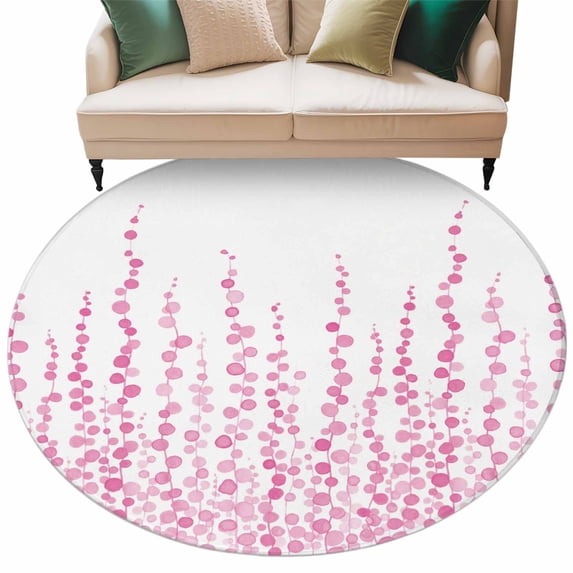 Pink Round Area Rugs Collection 7', Polka Dots Watercolor Abstract Art ...