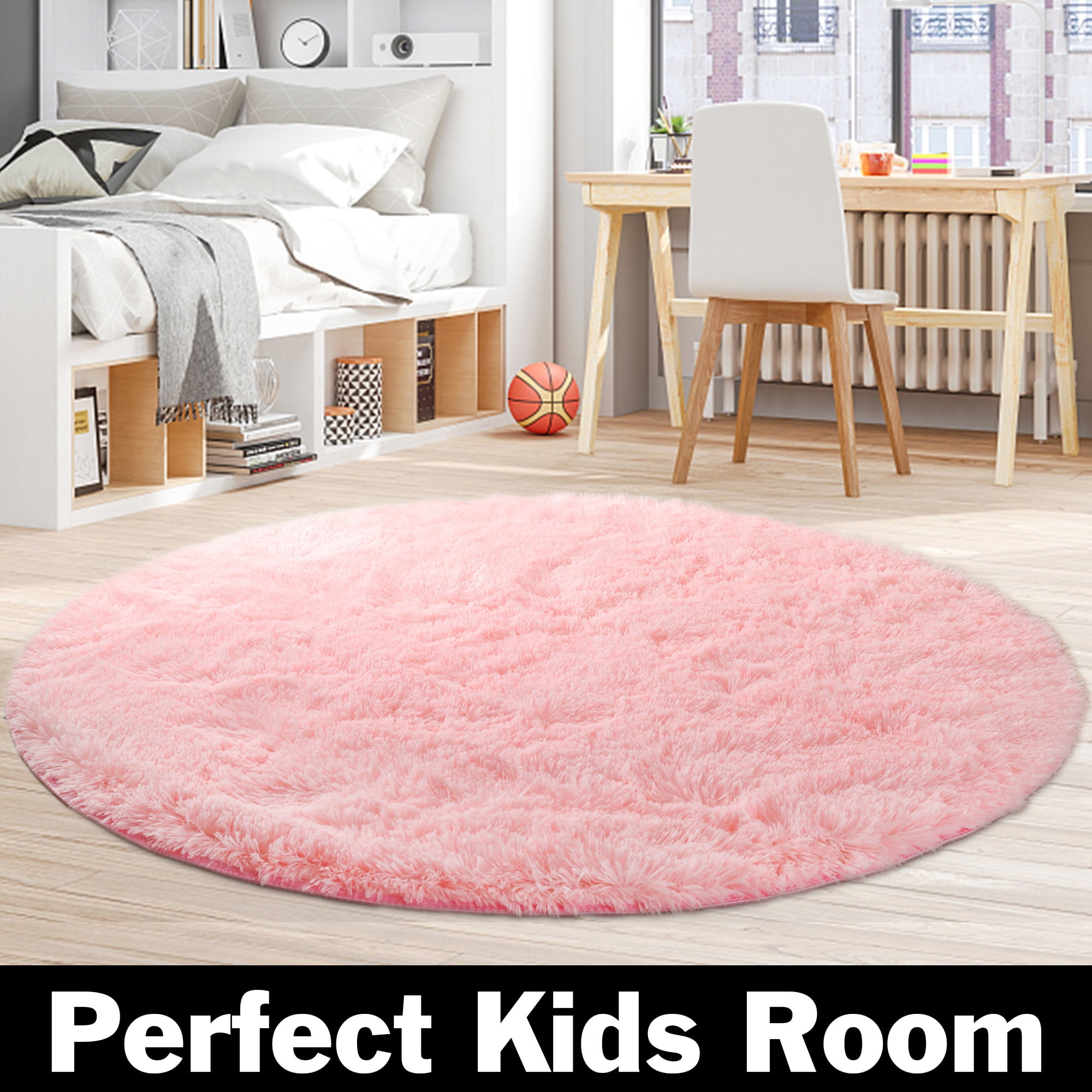 Pink Round Rug For Girls Bedroom,Fluffy Circle Rug For Kids Room,Furry ...