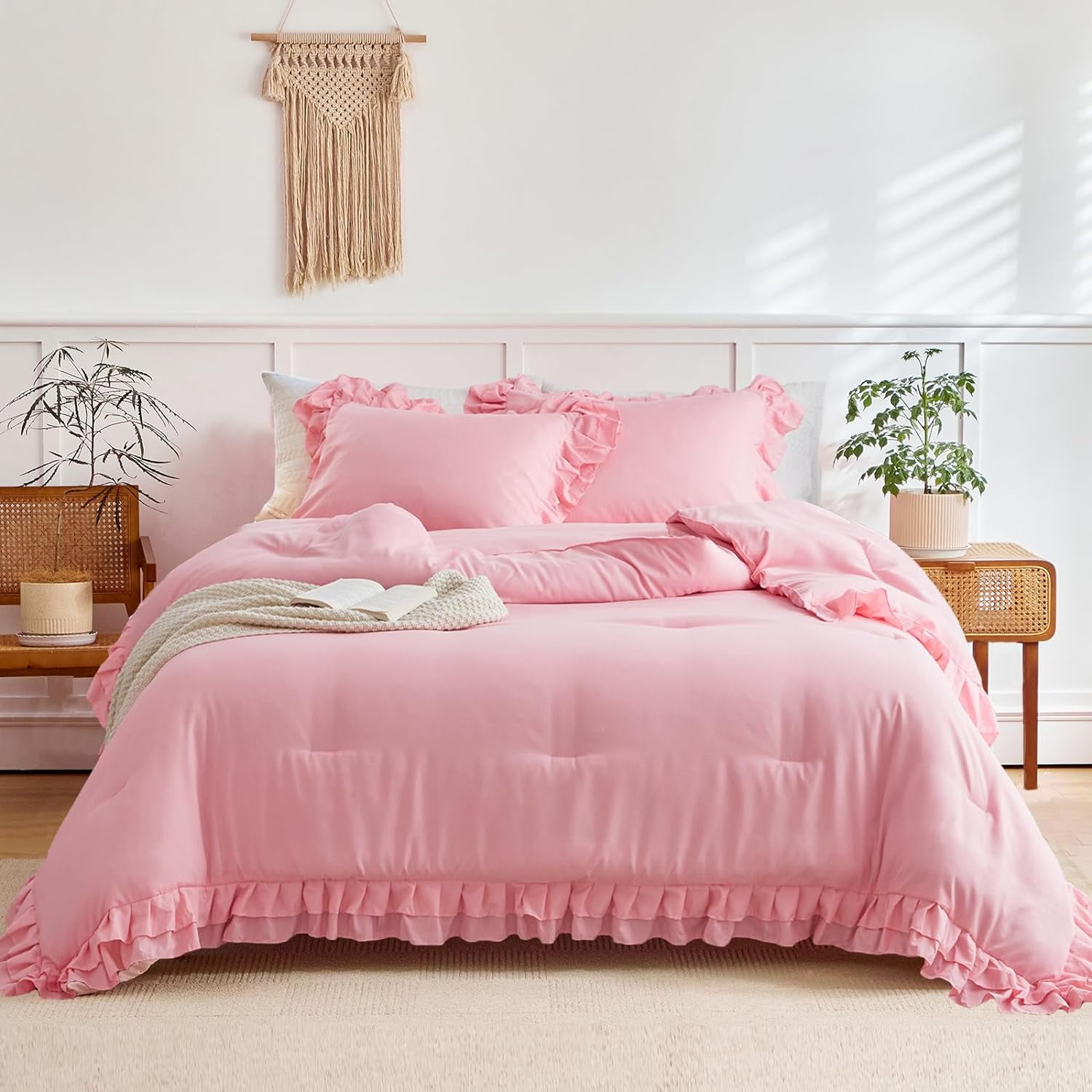 Pink Ruffled Comforter Set King Size, 3 Pieces (1 Ruffled Comforter and ...