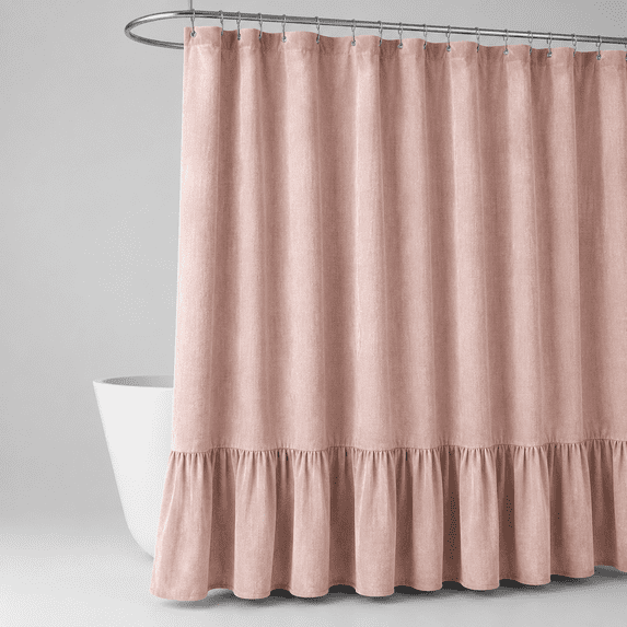 Pink Ruffled Shower Curtain Farmhouse Boho 72