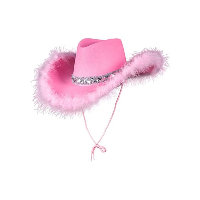 Pink Ruffled Western Cowboy Hat Halloween Black Rim Cowboy Hat White ...