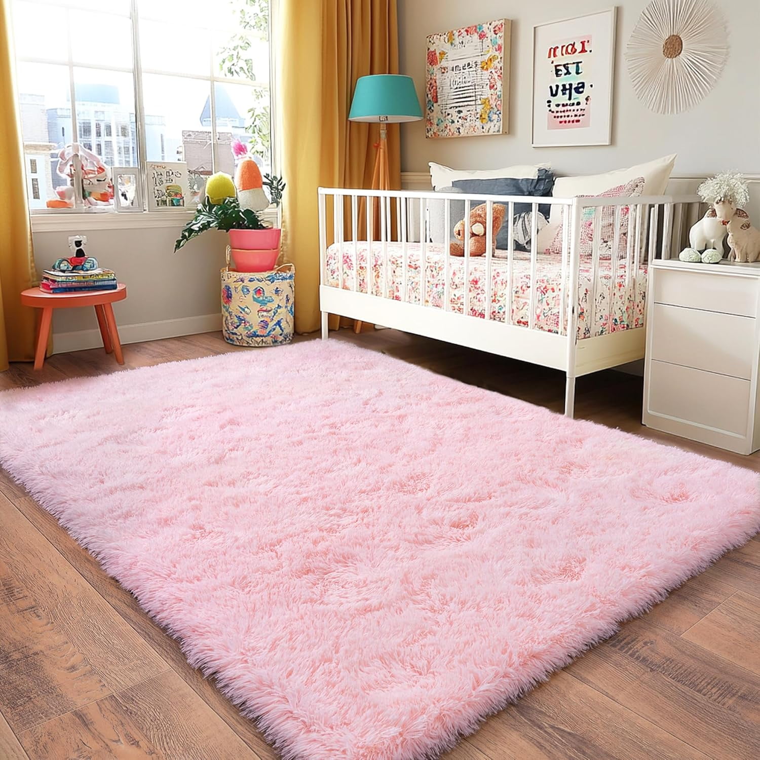 Pink Rug for Girls Bedroom, 5x7 Area Rug for Cute Girls Room, Bedside ...