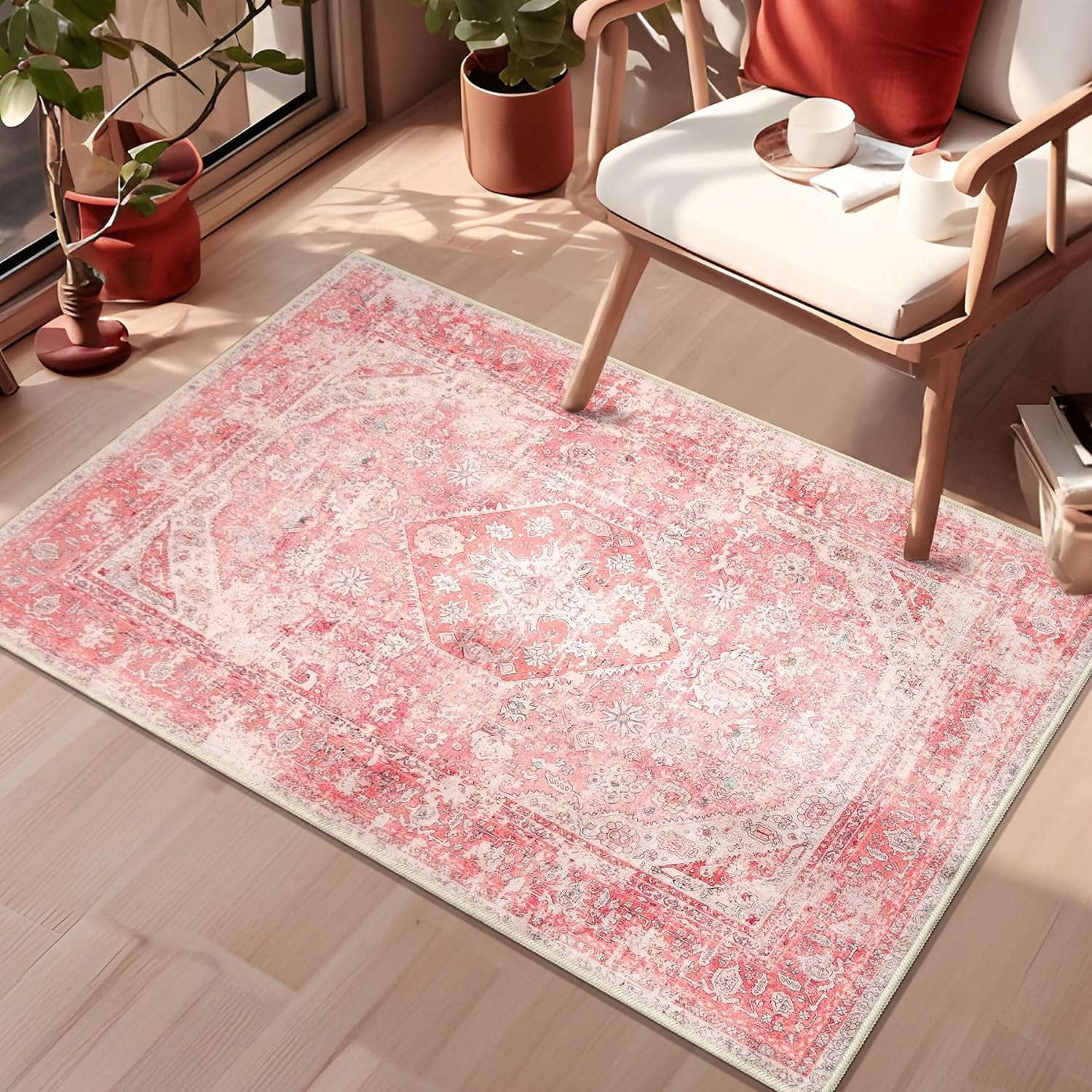 Pink Rugs for Bedroom Girls Small Boho Area Rug Washable Rugs for ...