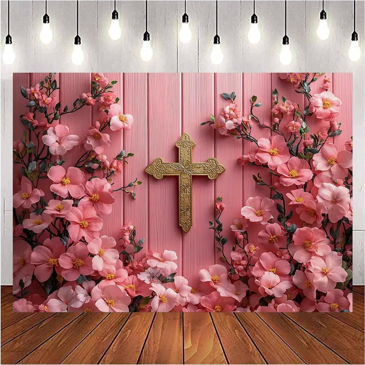Pink Rustic Wood Floral Cross Photography Background Mi Primera ...