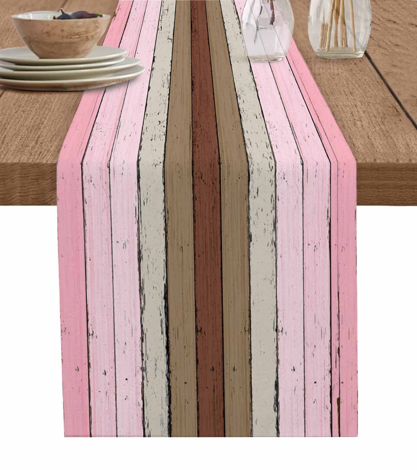 Pink Rustic Wooden Table Runners 90 Inches Long, Cotton Linen Fabric ...