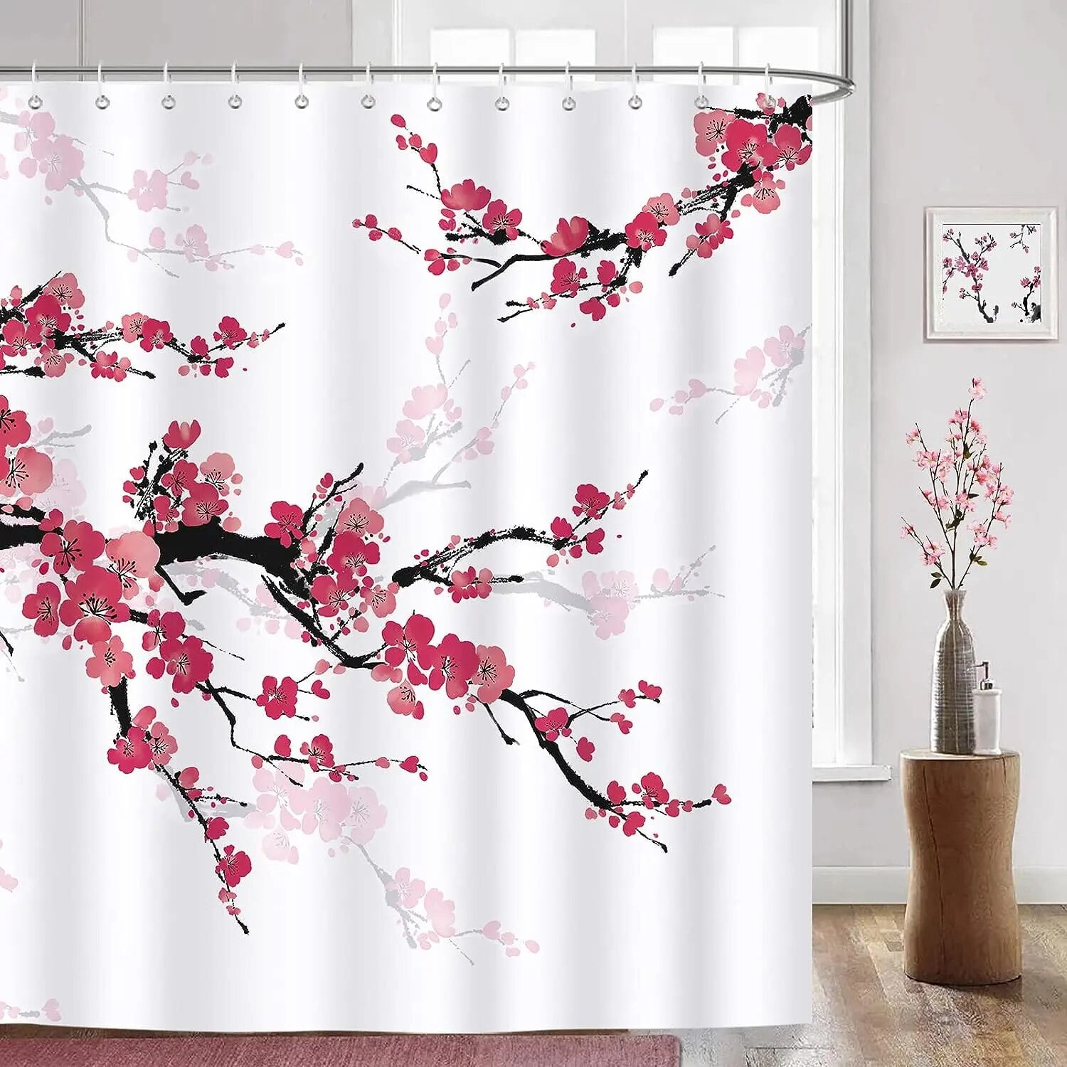 Pink Sakura Flowers Shower Curtains Japanese Cherry Blossoms Trees ...