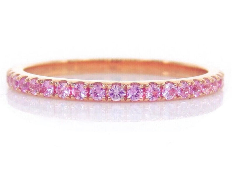 Pink Sapphire Wedding Band, 14k Gold plated sterling silver Band ...
