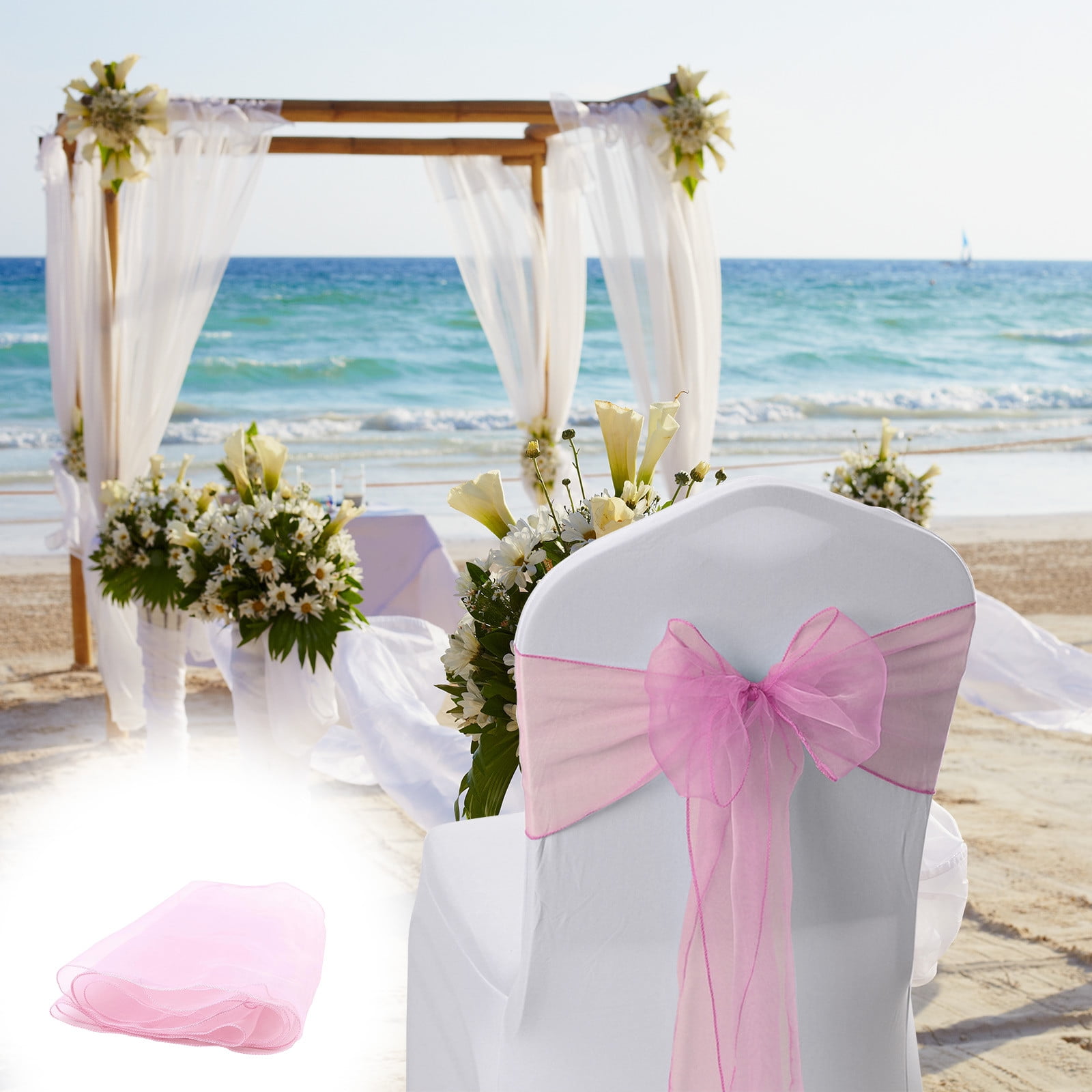 Pink Satin Chair Sashes Bows, Chair Bow Ties Back Silky Dining Chair ...