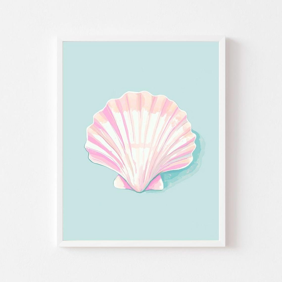 Pink Scallop Seashell Painting Girly Beach House Wall Art Print Preppy ...