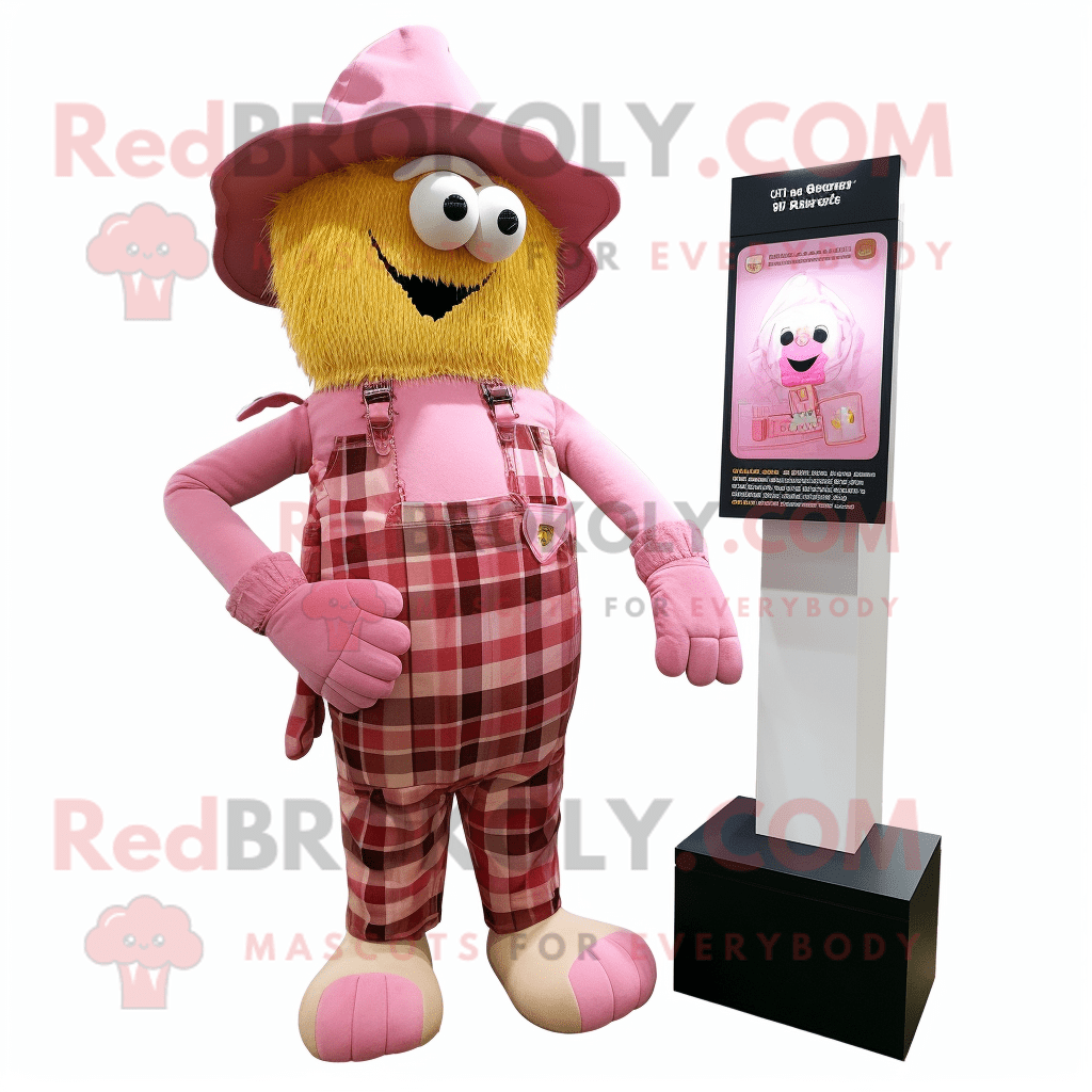 Pink Scarecrow REDBROKOLY mascot costume character dressed with a ...