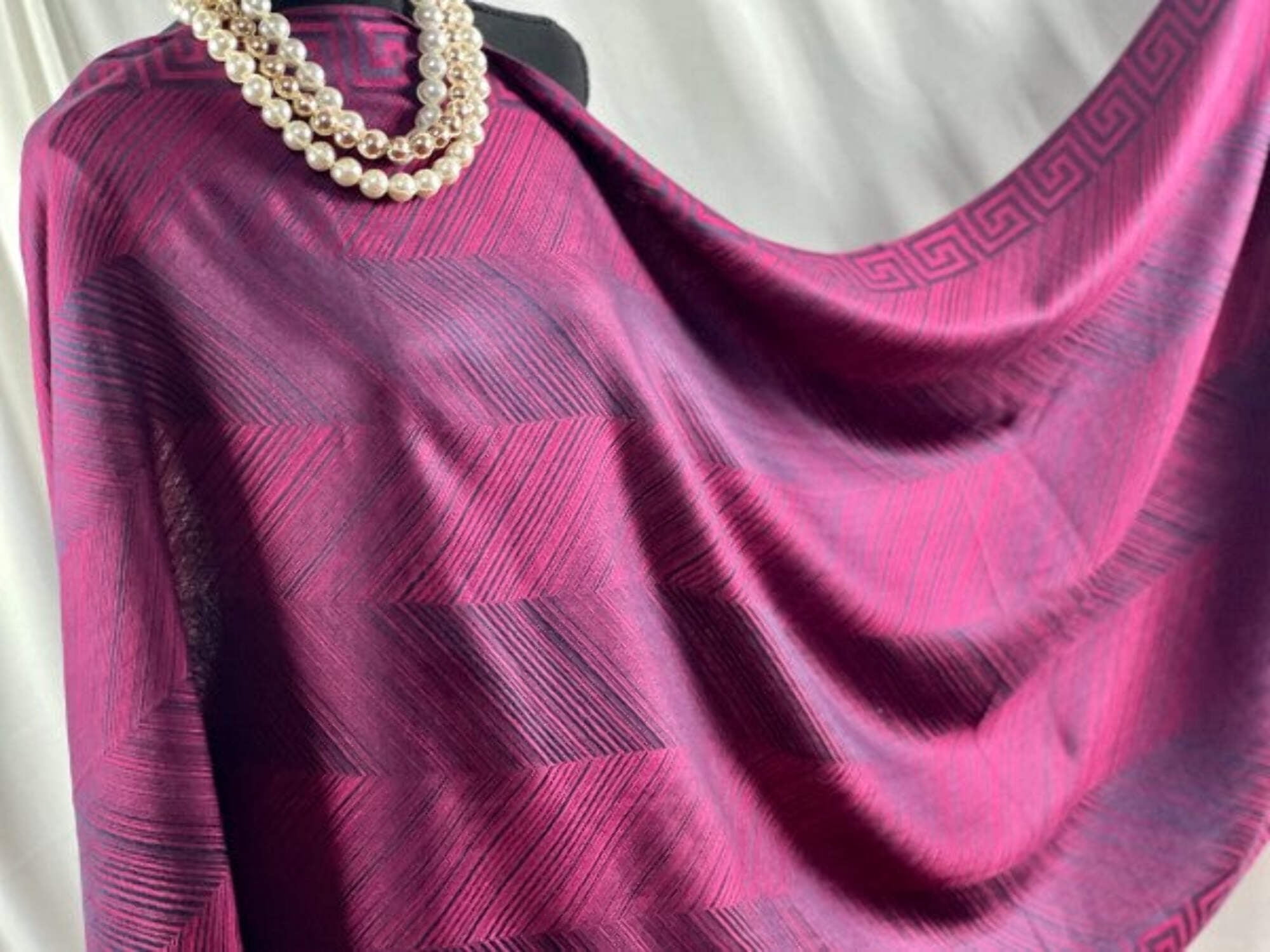 Pink Scarf Shining Scarf Vintage Herringbone Greek Key Border Pashmina ...