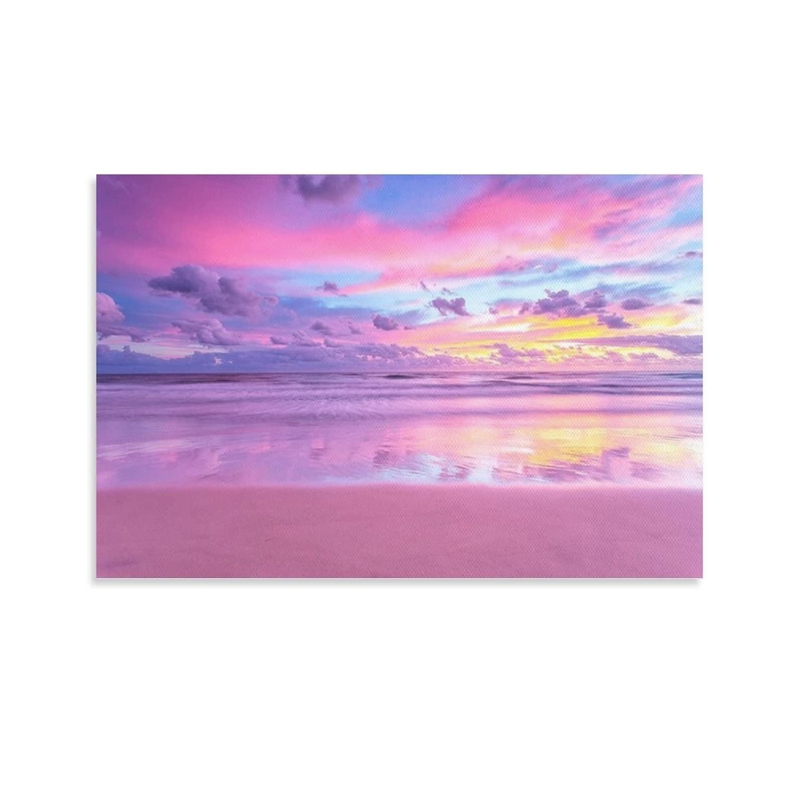 Pink Sea Sunset Beach Wall Decor Beach Wall Decor Landscape Art Sunset ...