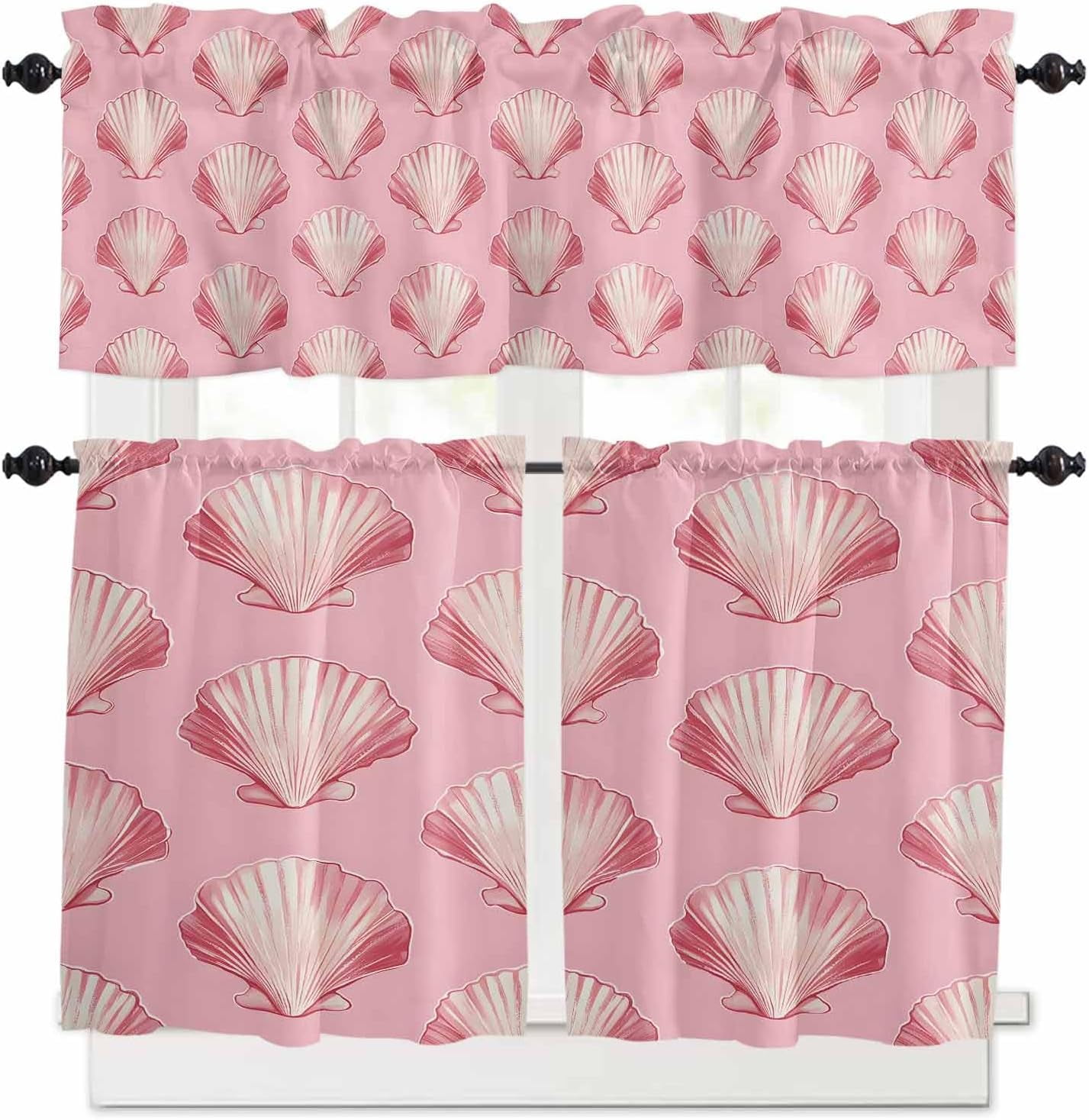 Pink Seashell Kitchen Curtains and Valances Set, Nautical Rod Pocket ...