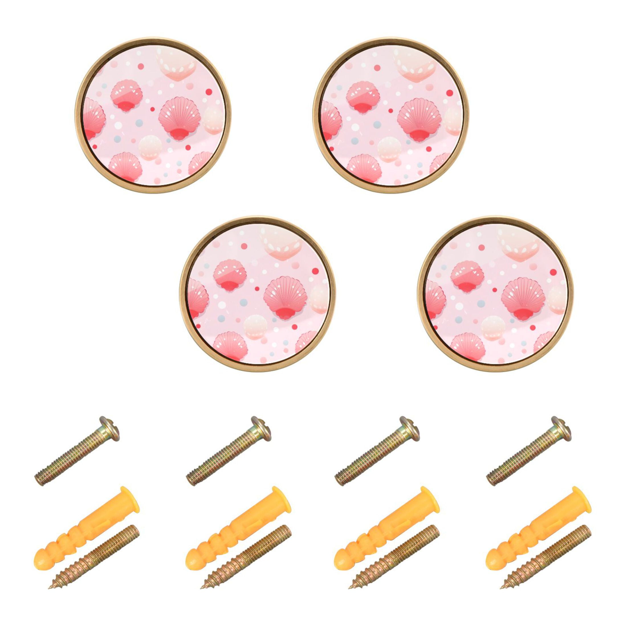 Pink Seashells Polka Dot Cabinet Knobs Kitchen Drawers Knobs Door Round Pulls Knob Handles ...
