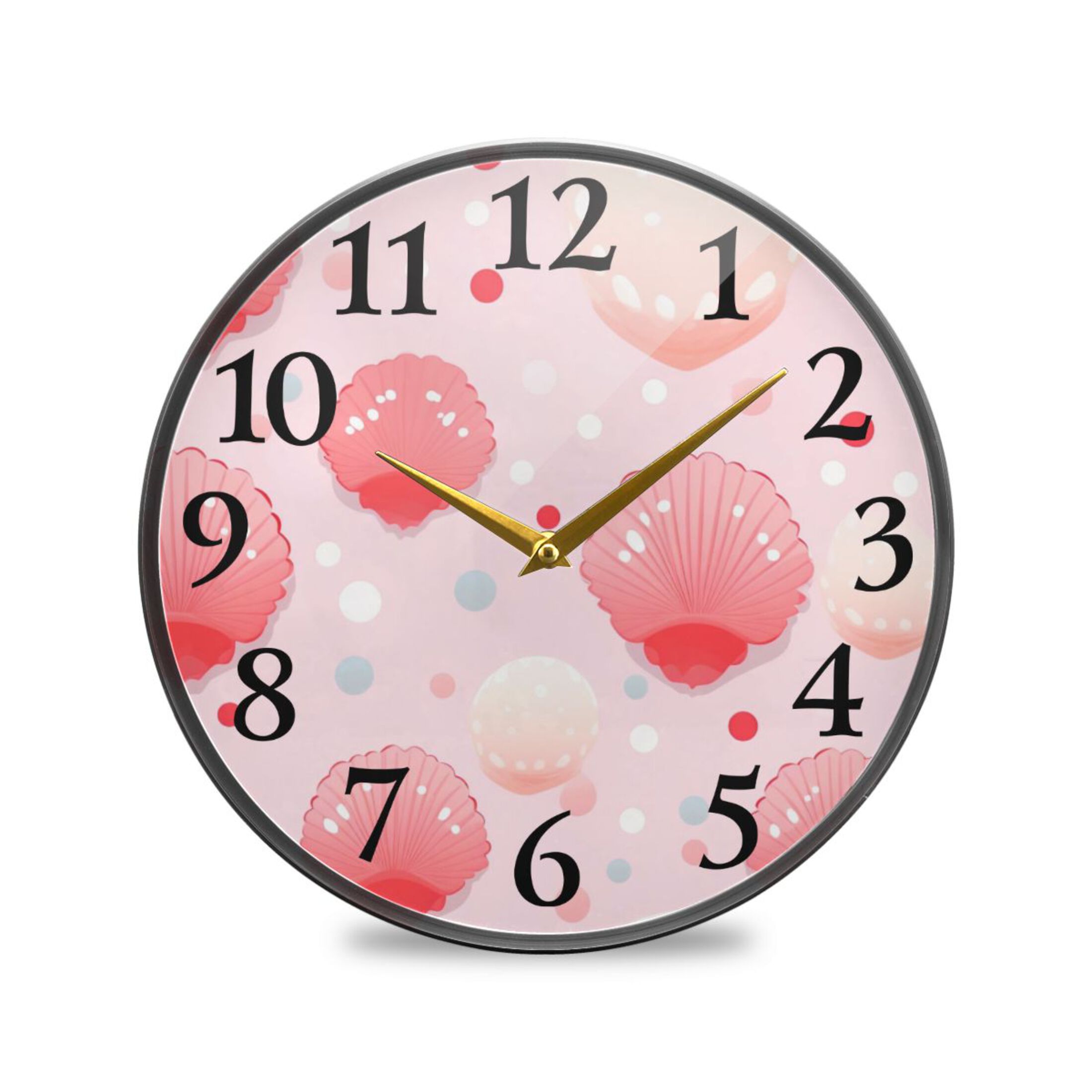 Pink Seashells Polka Dot Wall Clocks Battery Operated 11.9 Inch Round ...
