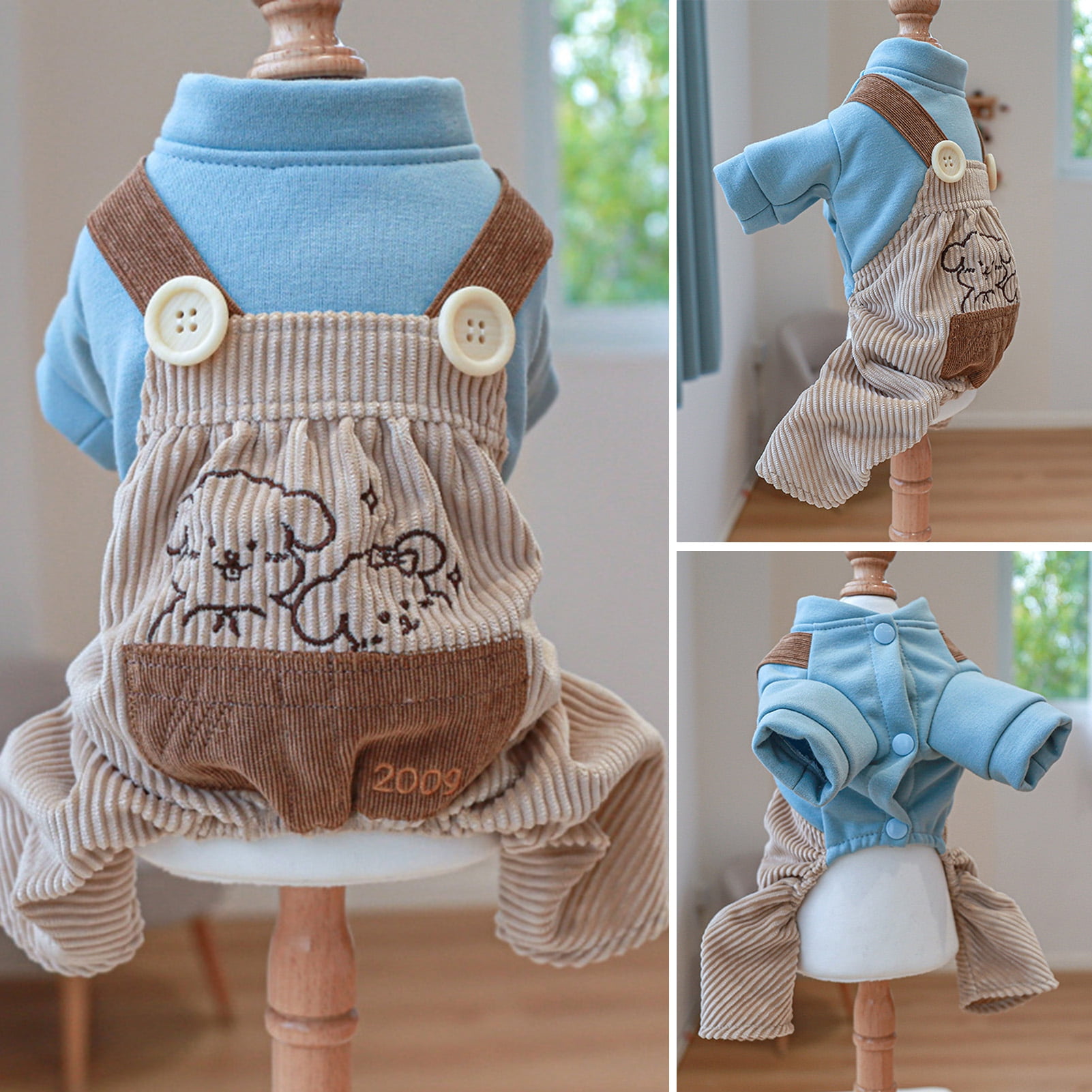 Pink Season Dog Jumpsuit Round Neck Adorable Soft Cartoon Pattern Pet ...