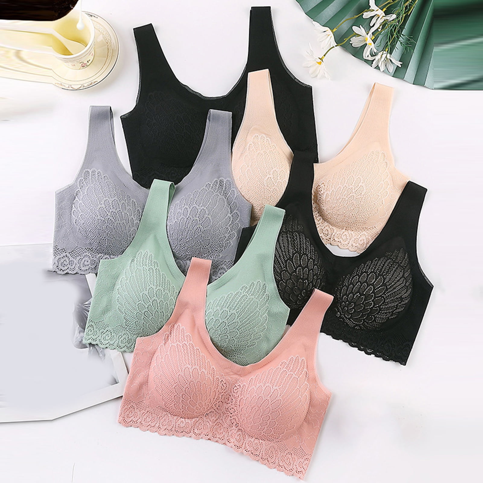 Pink Season Women Brassiere Seamless Solid Color Plus Size WIreless ...