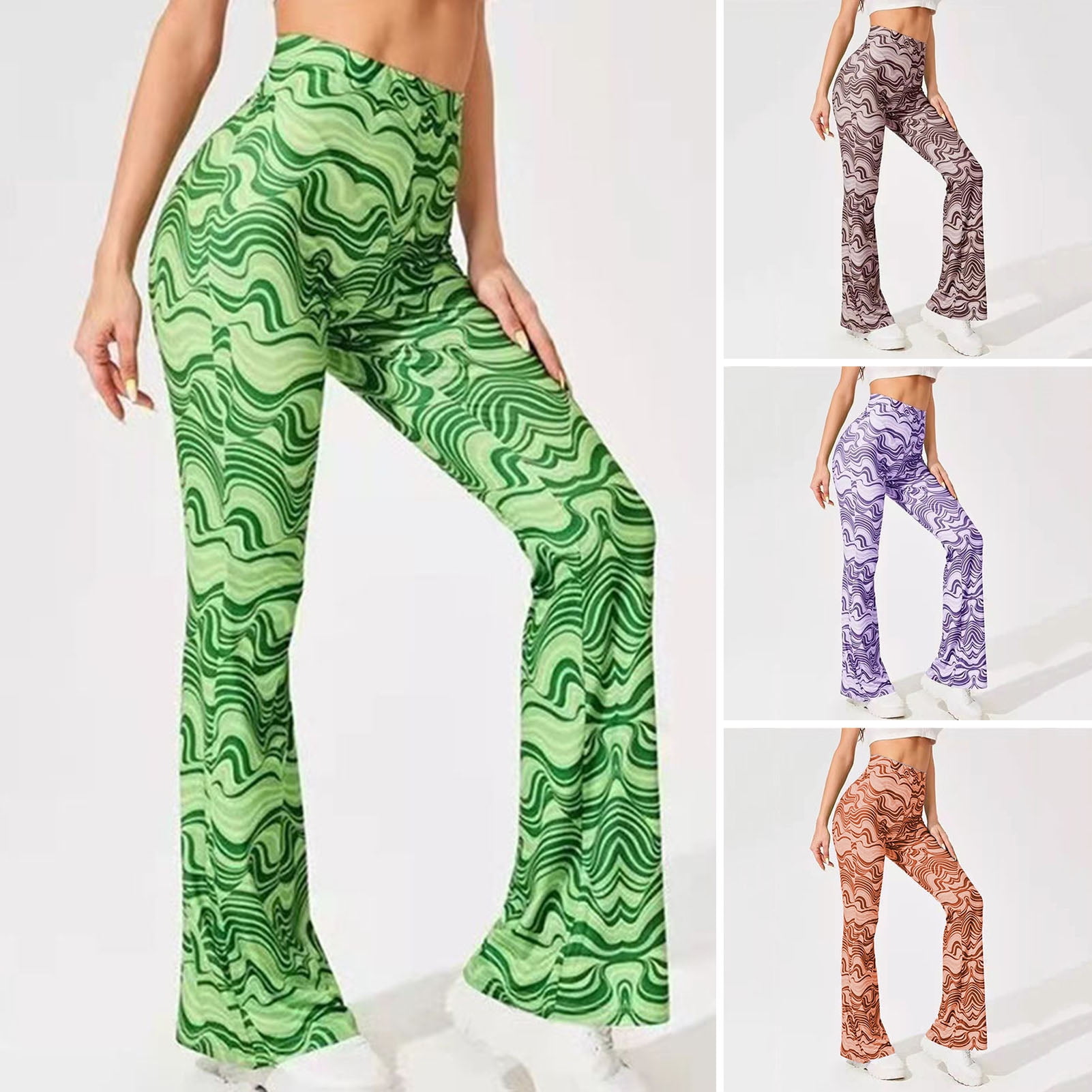 Pink Season Women Spring Yoga Pants Contrast Color Water Wave Print ...