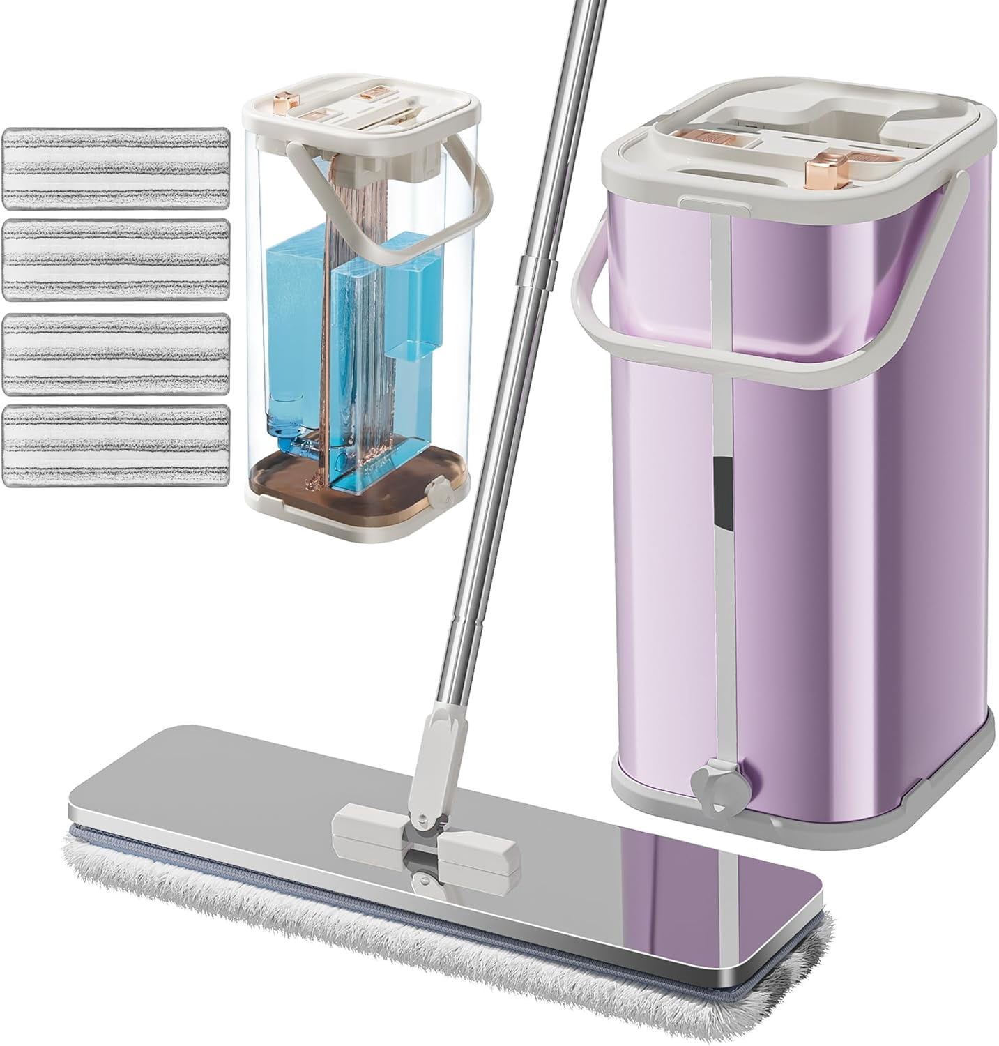 Pink Separates Dirty Water Mop and Bucket, Flat Mop and Bucket for Home ...