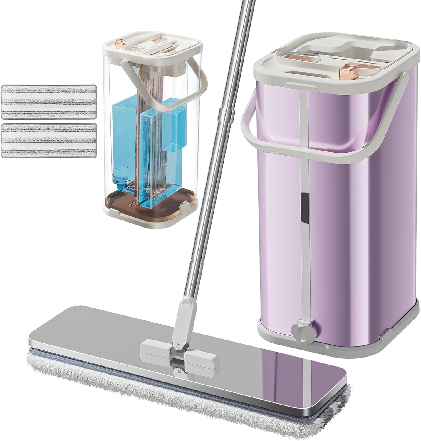 Pink Separates Dirty Water Mop and Bucket, Flat Mop and Bucket for Home ...
