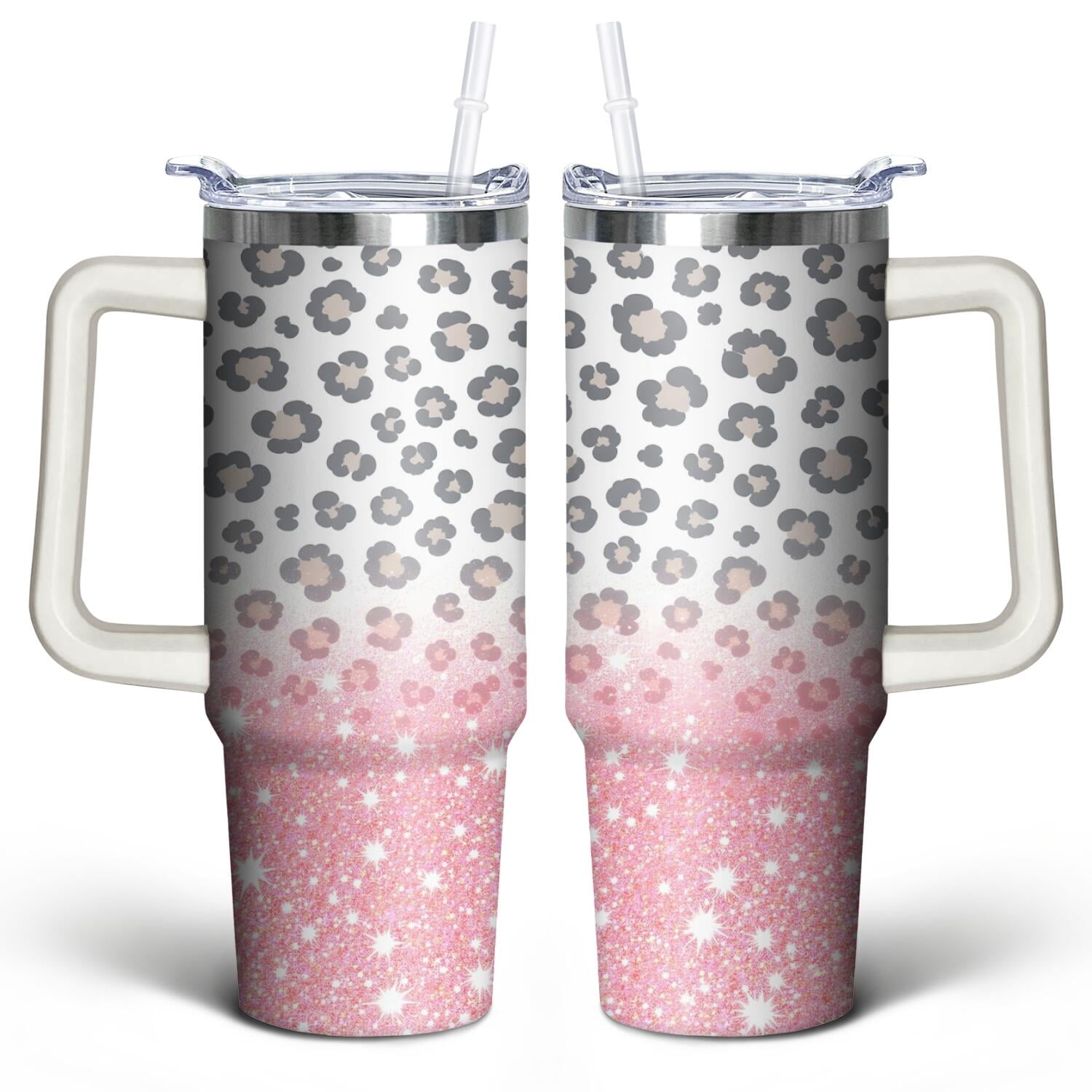Pink Sequin Gradient Leopard Print 30 Oz Tumbler with Handle Lid and ...
