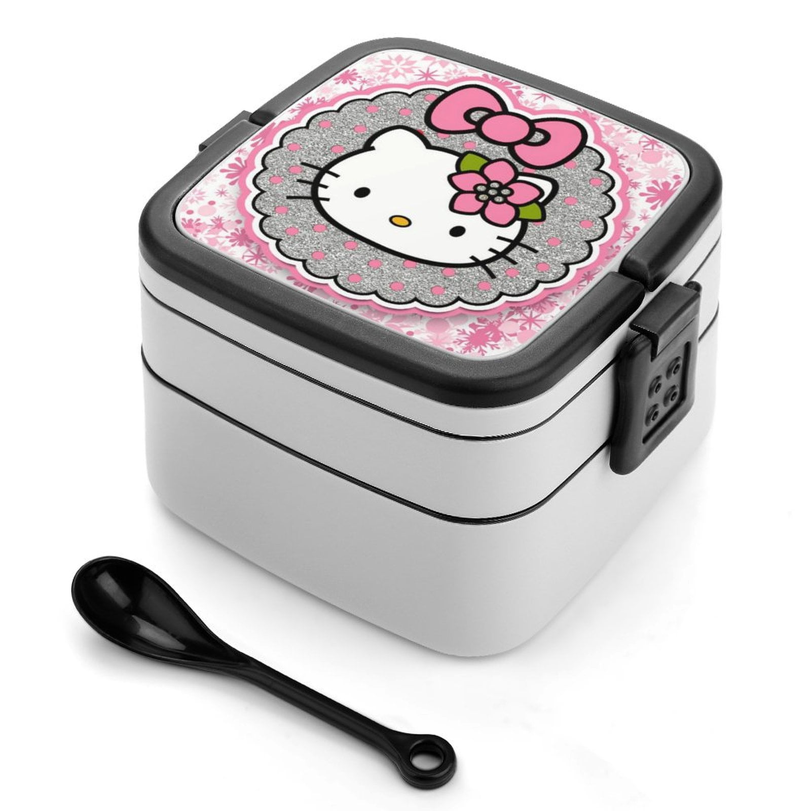 Pink Sequin Hello Kitty Reusable Bento Boxes Lunch Box Double Layer ...