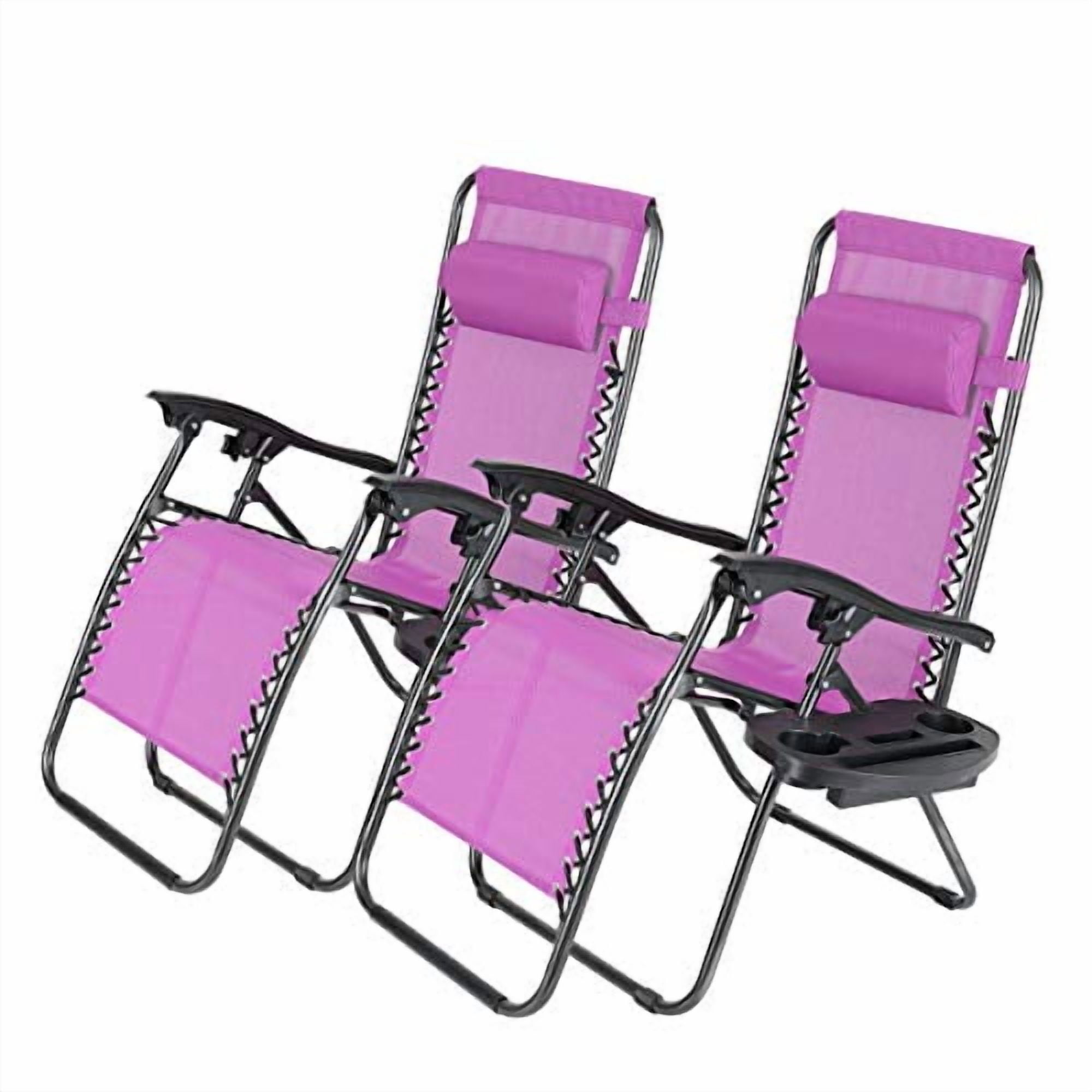 Pink, Set of 2 Zero Gravity Lounge Chair Recliners Steel Mesh Fabric ...