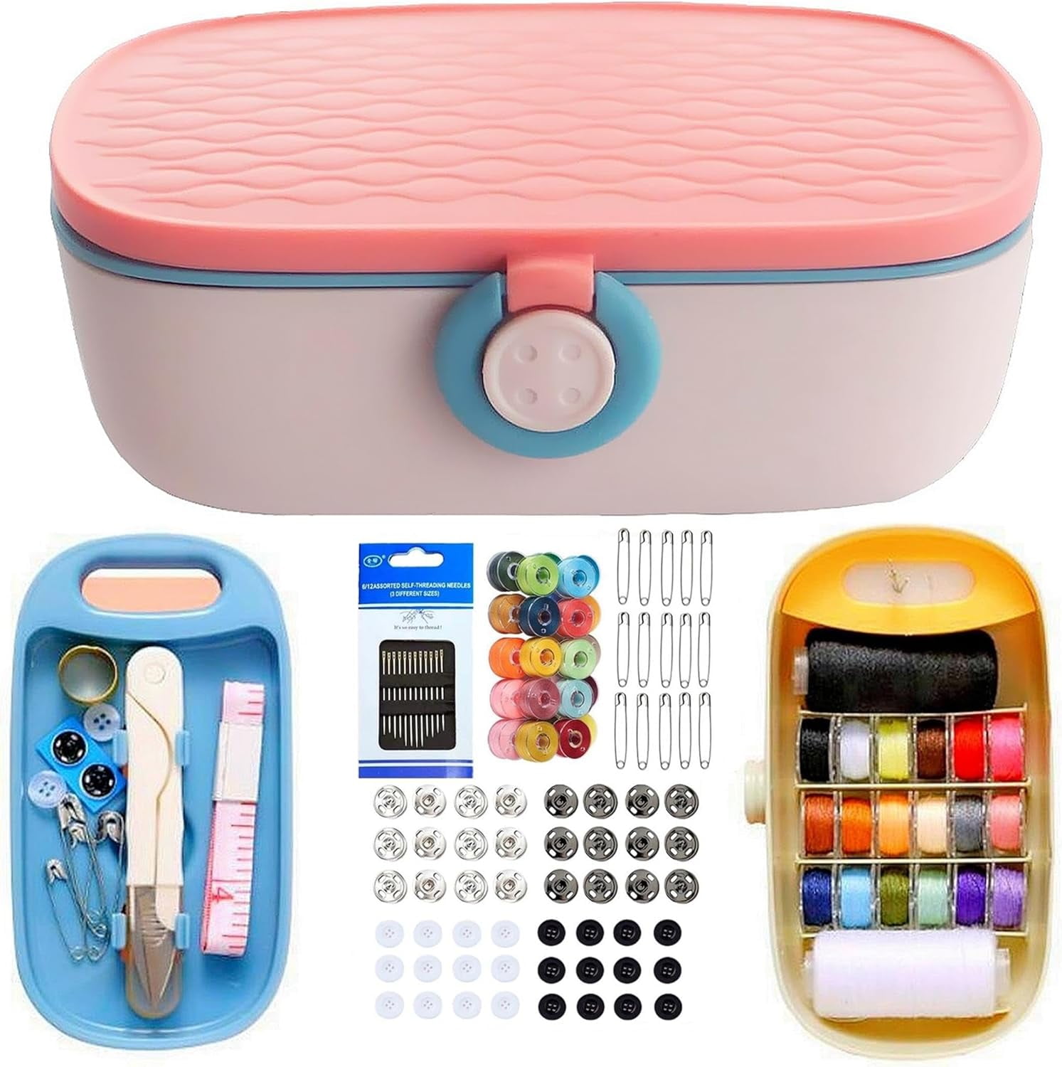 Pink Sewing Kit, 140Pcs Family Travel Sewing Project Kit Portable Small ...