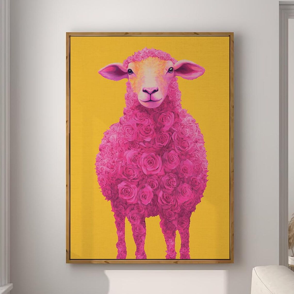 Pink Sheep Roses Maximalist Eclectic Animal Portrait Print Funky Animal ...