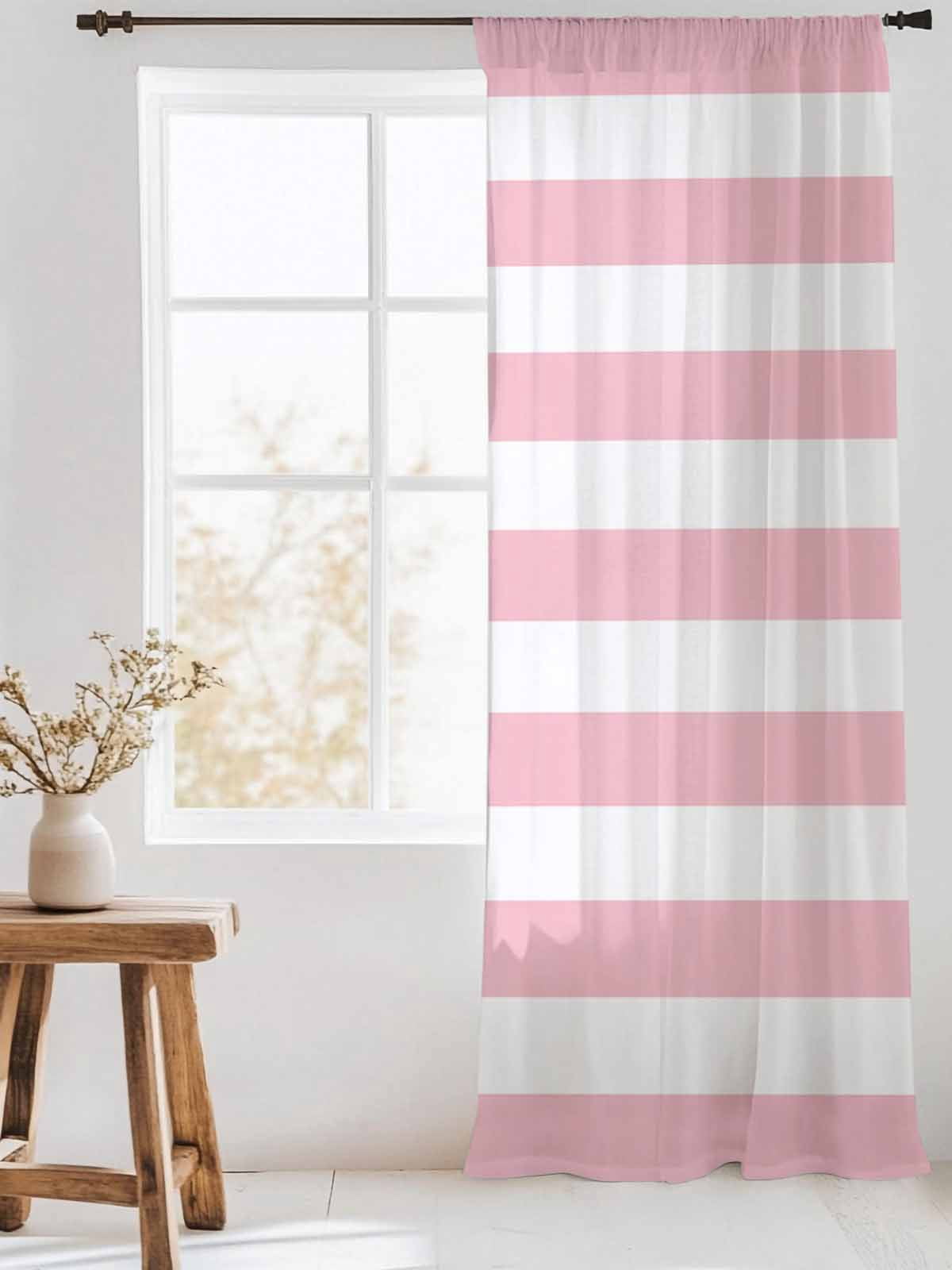 Pink and Sheer Curtains 108 Inch Long 1 Panel White Stripes Light ...