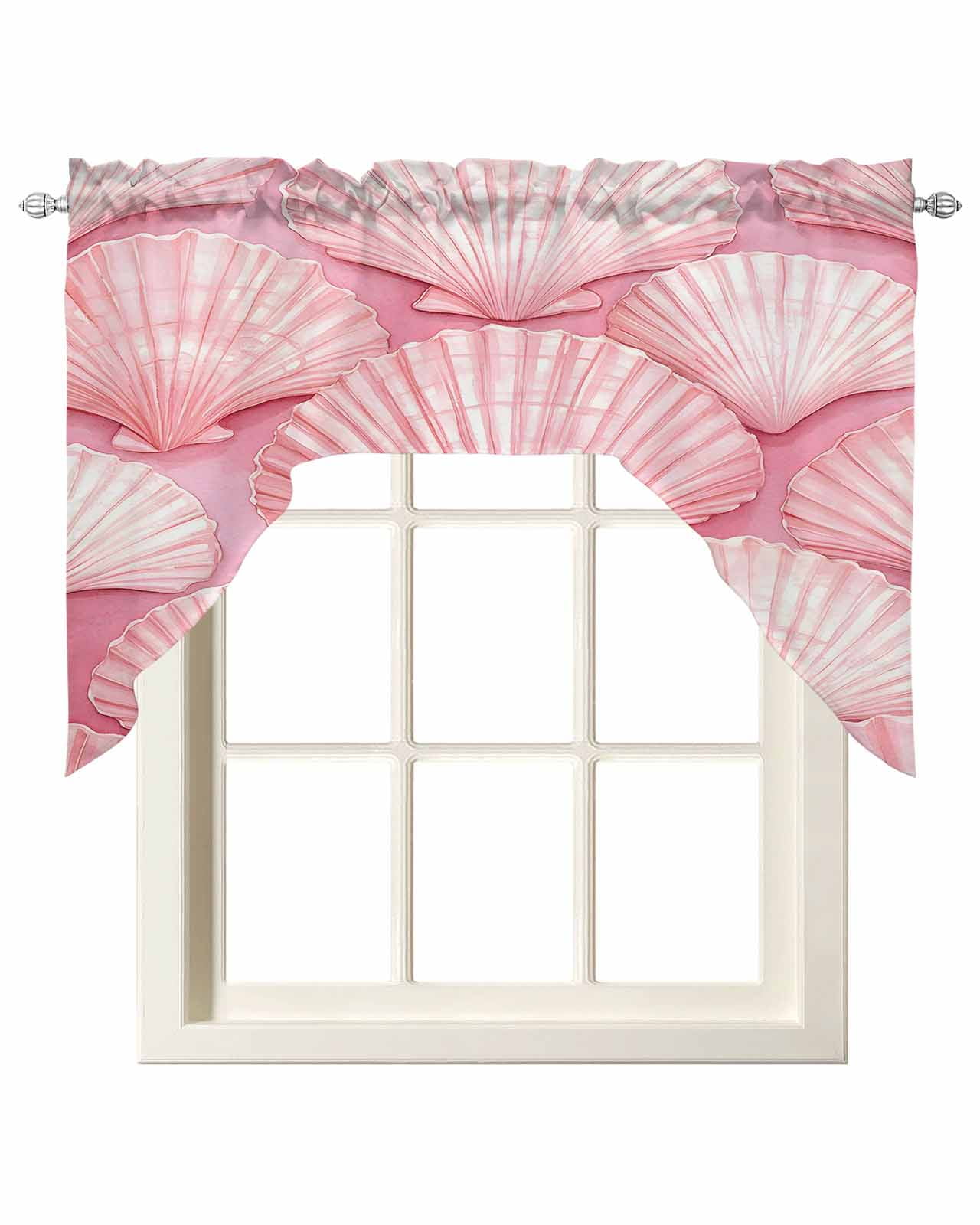 Pink Shell Coastal Kitchen Curtains Swag Valance for Windows/Bathroom ...