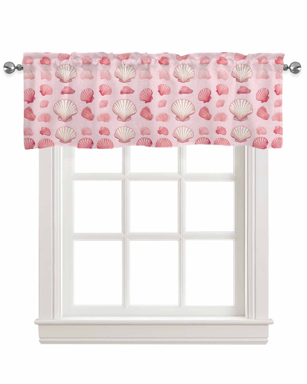 Pink Shell Coastal Kitchen Valances for Windows Farmhouse Linen Window ...
