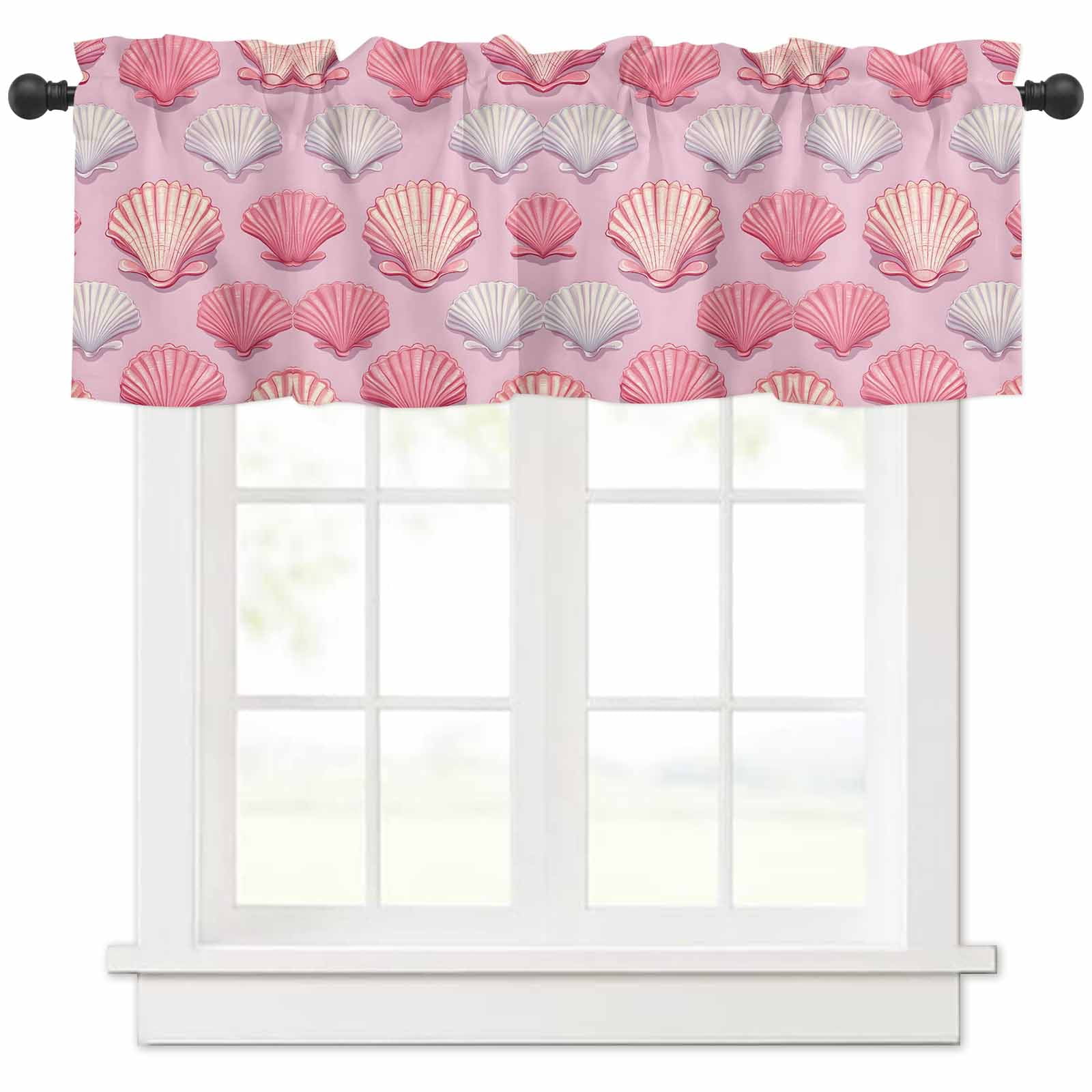 Pink Shell Coastal Valances for Windows Farmhouse Kitchen Curtains ...