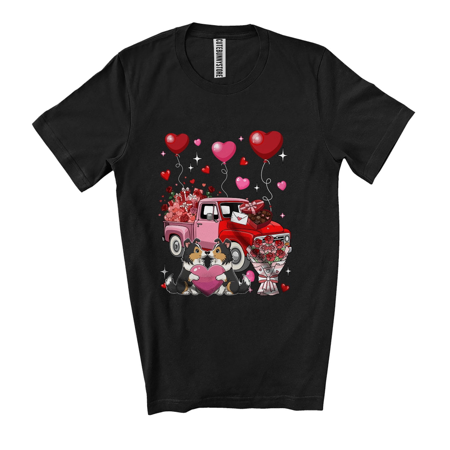 Pink Shelties With Pickup Truck; Lovely Valentine Hearts Couple Lover ...