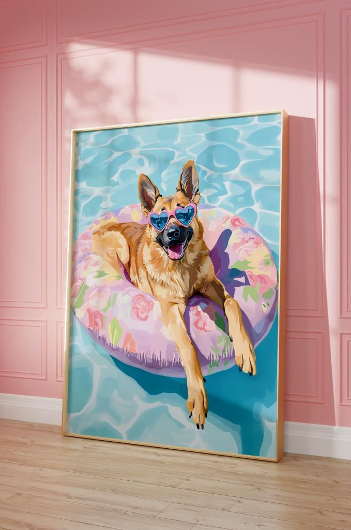 Pink Shepherd Print, Funky Poster, Preppy Art, German Shepherd Dog ...