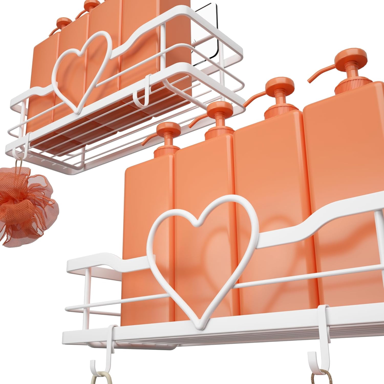 Pink Shower Caddy with 4 Removable Hooks, 2 Pack Sweet Heart Shower ...