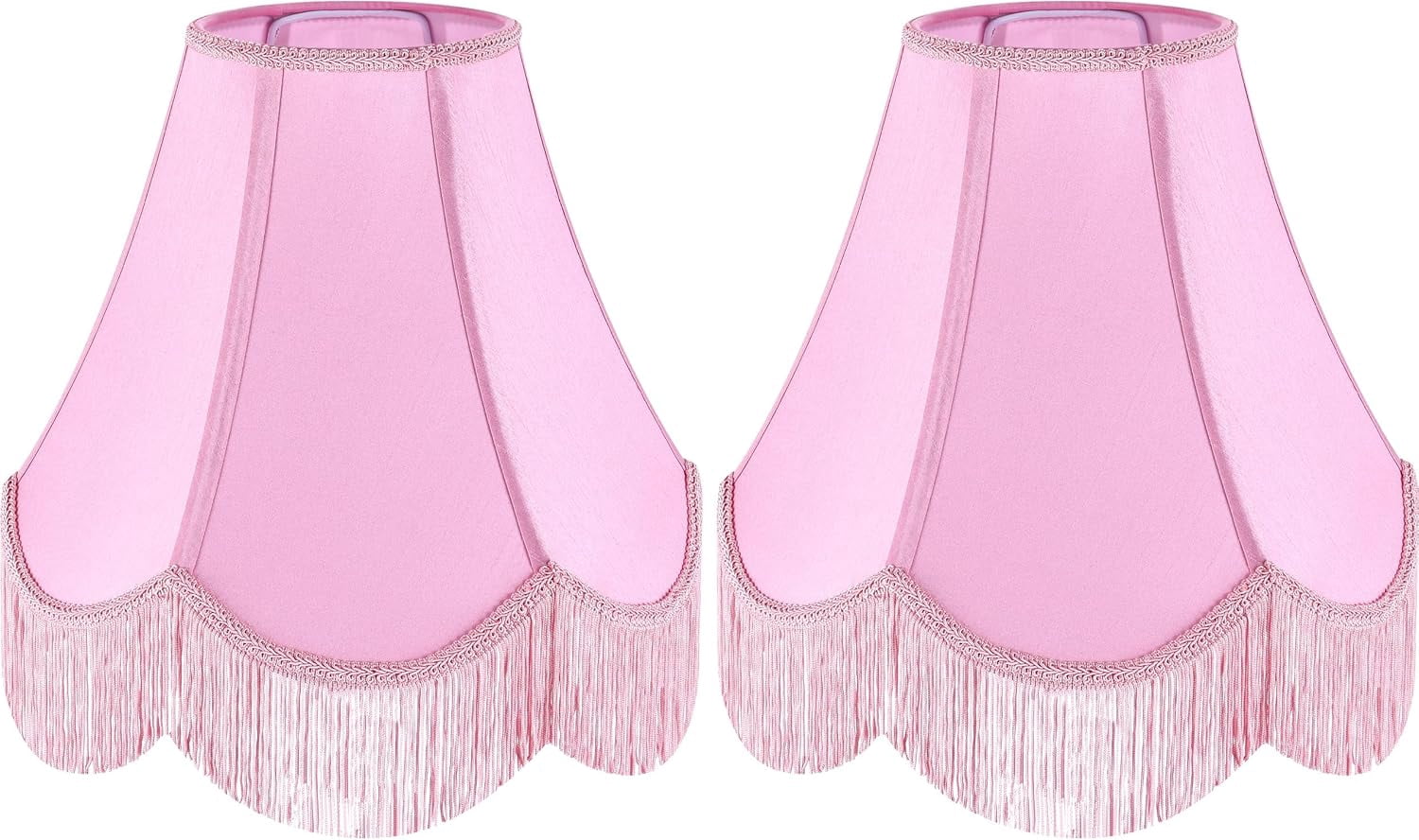 Pink Silk Fabric Bell Lamp Shades Set of 2, Victorian Fringe Trim ...