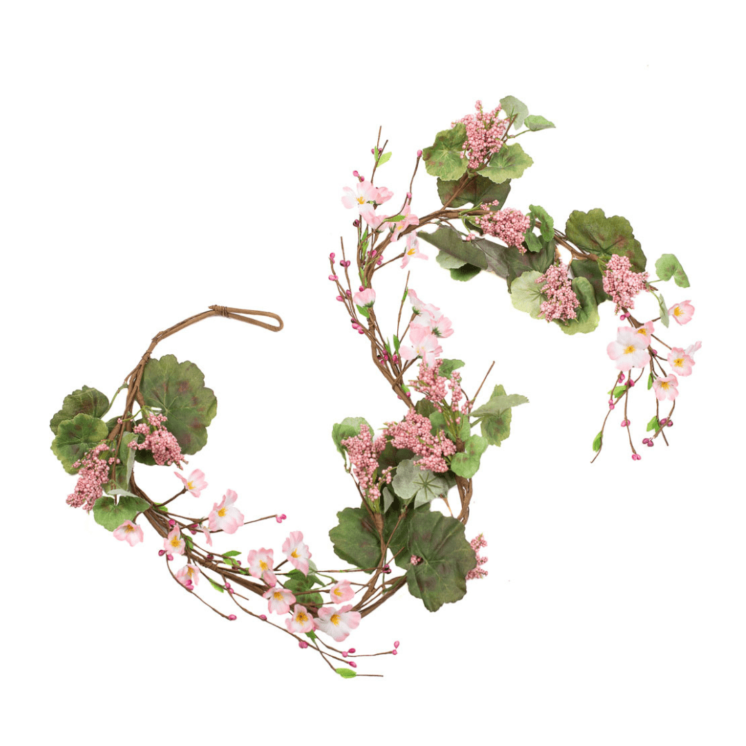 Pink Silk Geranium and Berry Garland - For Spring Floral Arrangements ...