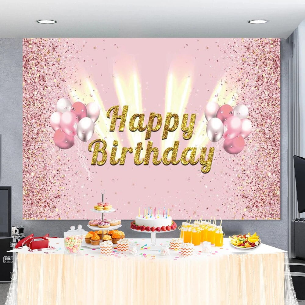 Pink Silver Balloons Birthday Photo Backdrop Polka Dots Customized Girl ...