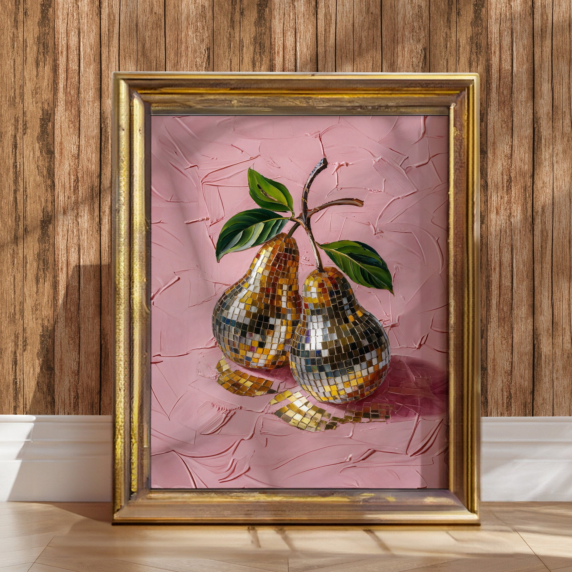Pink Silver Gold Green Wall Art Disco Ball Pears Print - Fruit Market ...