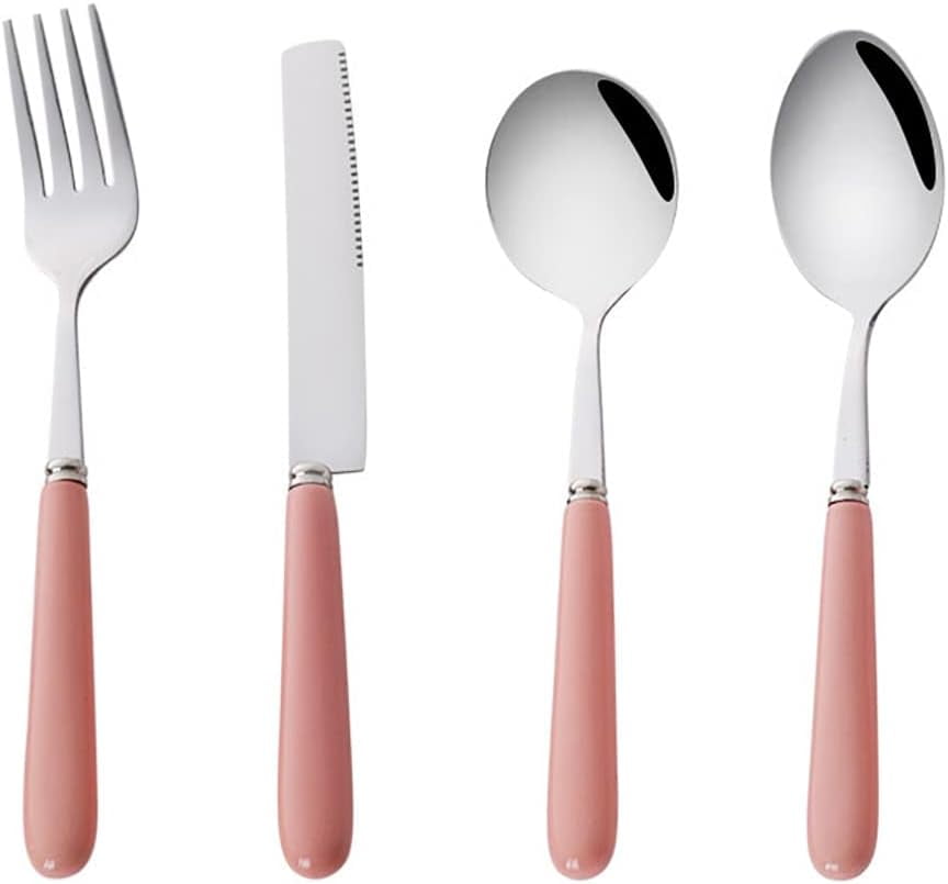 Pink Silverware Set for 6 Premium Stainless Steel Flatware Set Ceramic ...